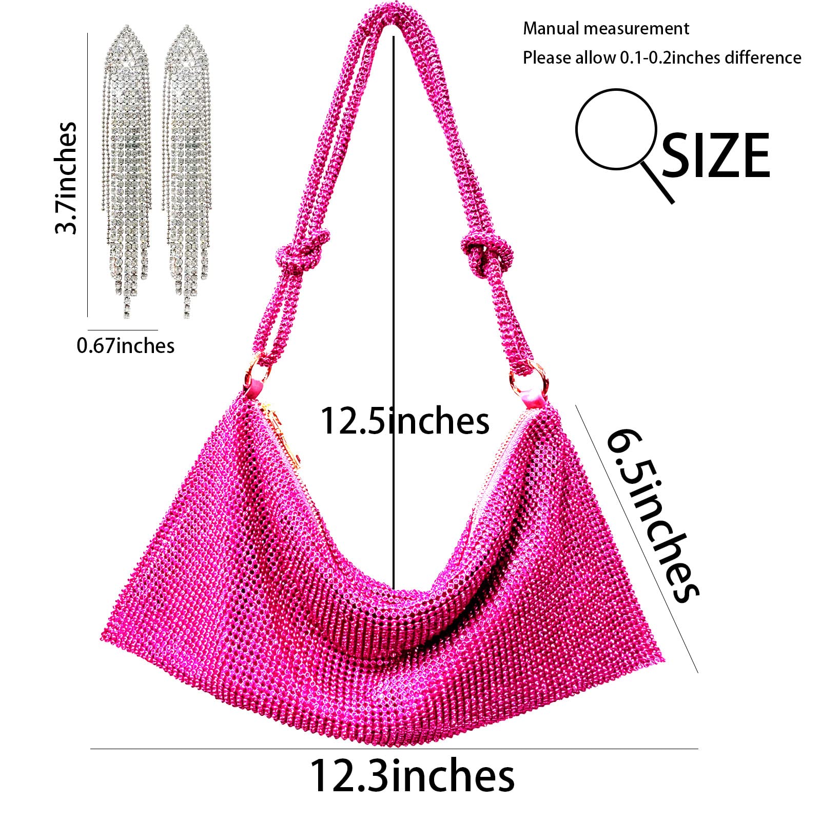 Rumdin Rhinestone Purse Chic Sparkly Pink Purse Hobo Bags for Women rhinestone clutch purses for women