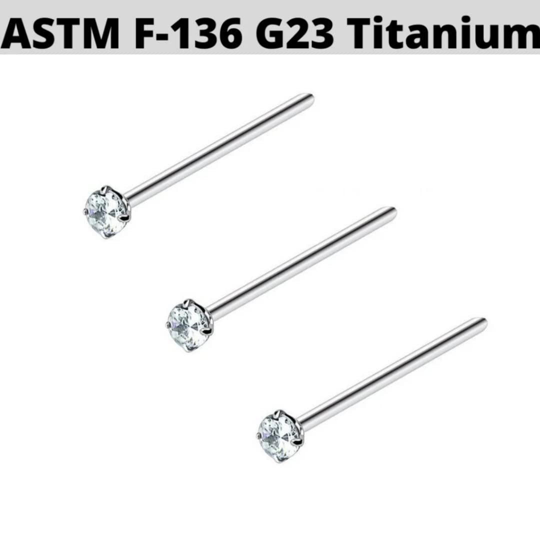 PAIR 18G PRONG SET 3MM CZ IMPLANT GRADE TITANIUM BEND TO FIT NOSE RING STUD Style 88888-1554