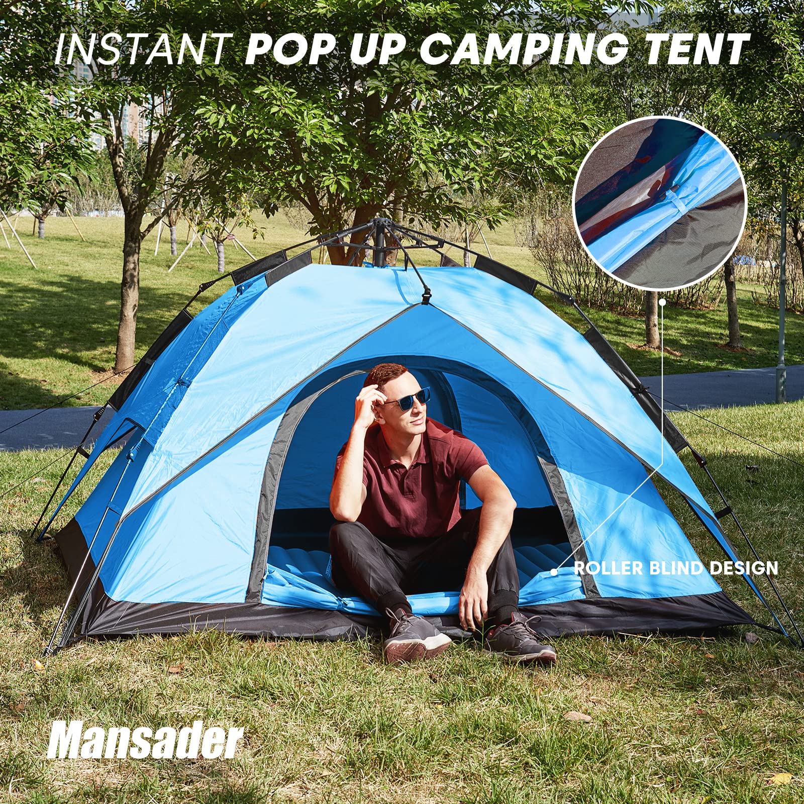 Mansader Pop Up Camping Tent 4 People Automatic Tents for Camping Instant Tent Waterproof Windproof for Camping Hiking Mountaineering