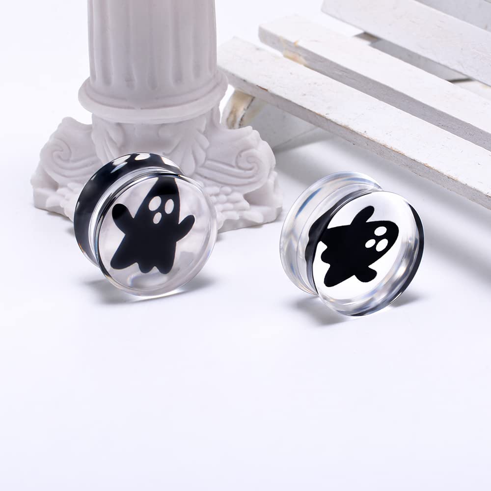 POBAISITER 1 Pair Acrylic Transparent Solid Flare Ear Gauges Tunnels 8mm-30mm Stretcher Graffiti Pattern Ghost Face Spiderweb Bat For Woman Man Body Piercing Jewelry