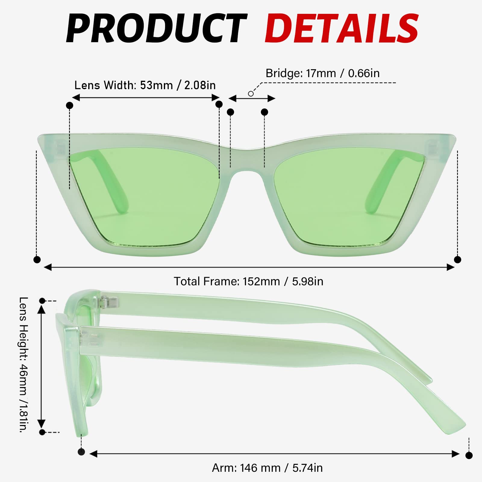 Przene Cateye Shaped Trendy Vintage Sunglasses for Women and Men UV400 Protection Square Frame Sun Glasses Green