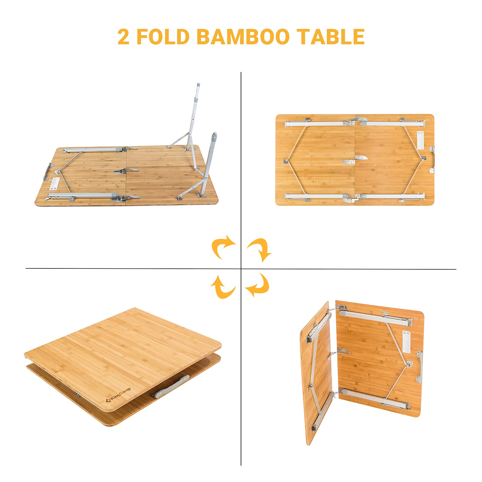 KingCamp Bamboo Folding Camping Table with Adjustable Height Aluminum Legs Heavy Duty 176 lbs Portable for Travel, Picnic, Beach, 6 People, 47.2'' 27.6'' 27.6", 47.2''x27.6'', 4-6 Person