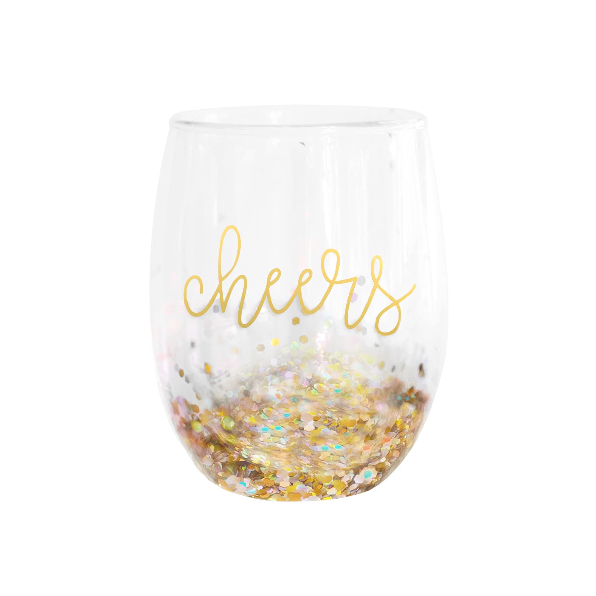 Mary Square Cheers Gold Foil Confetti 14 ounce Acrylic Stemless Wine Tumbler