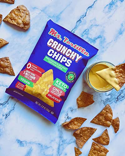 Mr. Tortilla Chips – Low Carb, Dairy Free, Keto, Vegan, Healthy Snack Crisps, 10g of Protein per Bag – High Fiber, Small Batch – 3 Net Carbs Per Serving - Multigrain & Sea Salt 2oz Bags, 4-Pack