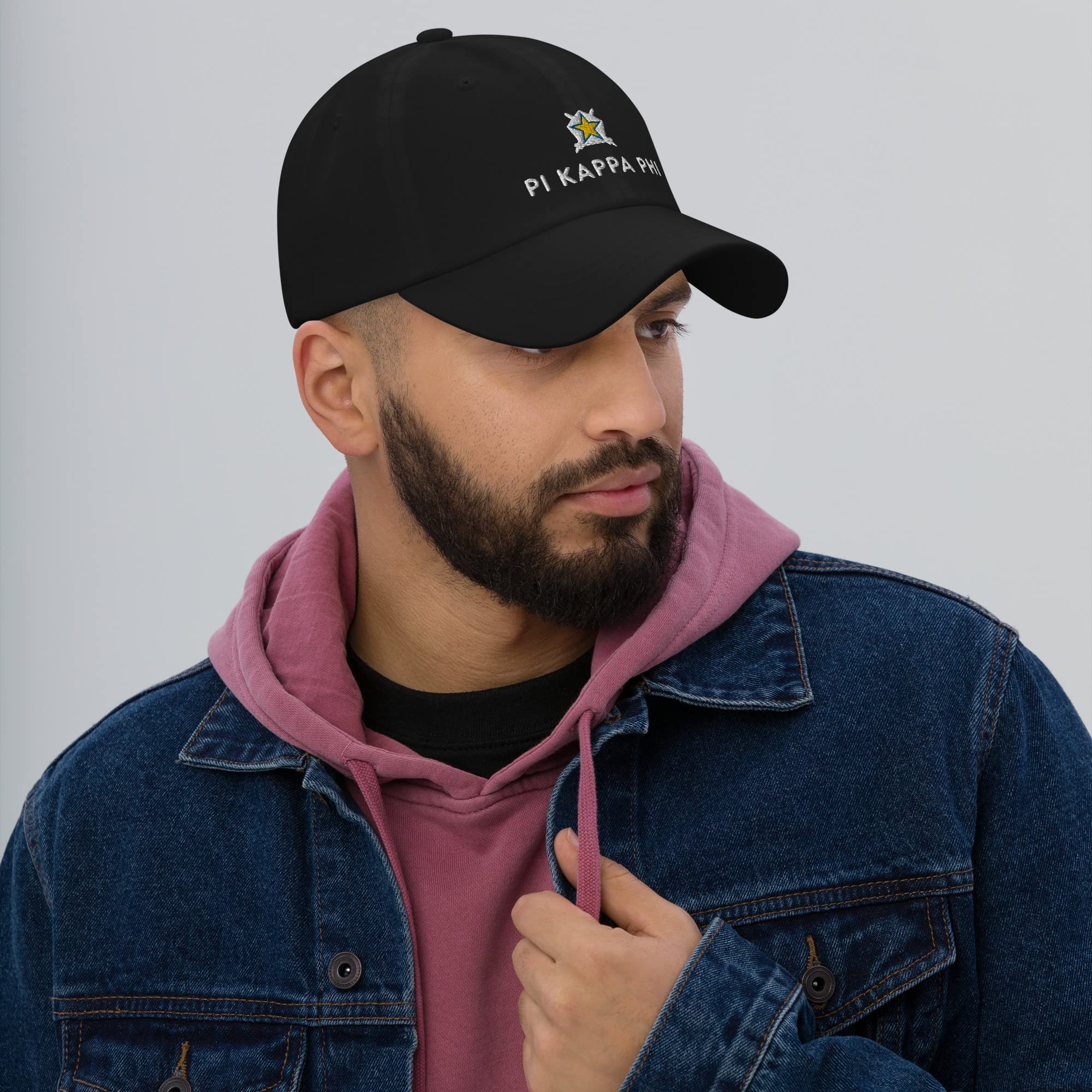 Pi Kappa Phi Embroidered Dad Hat | White Pi Kapp Star | Pi Kapp Dad Hat (Black)