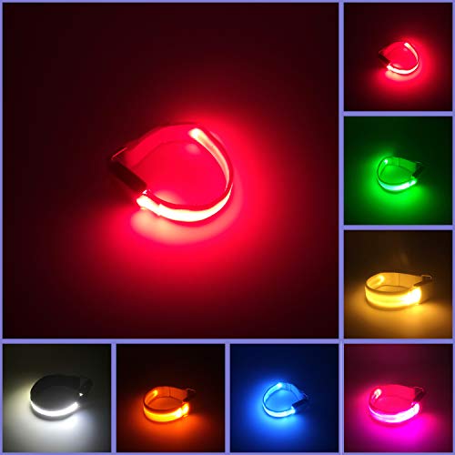 LED Armband for Running Cycling Exercising Glow Light up in Dark Night Running Gear Safety Reflective Sports Event Wristbands with USB Charging Cord (2 Pack Red)