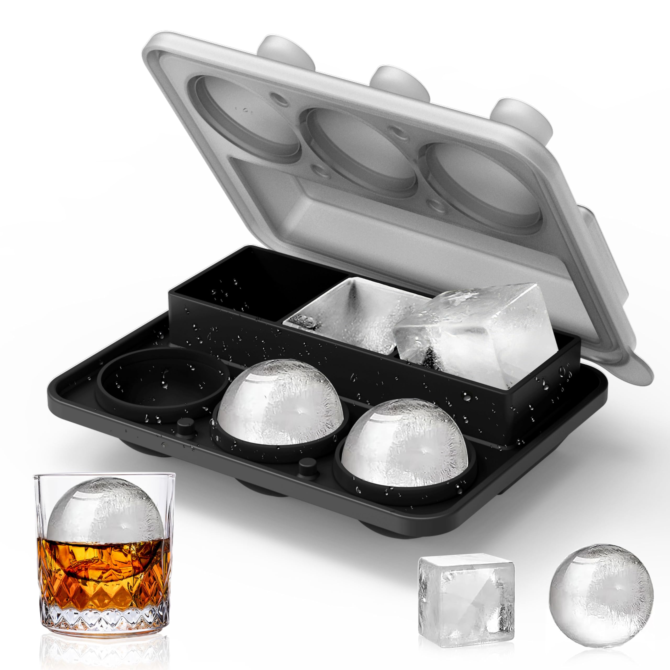 RCMo Ice Cube Tray,Square and Ball ice cubes mold,Ice Cube Tray Easy Release Slow Melting Frozen for Cocktails, Whiskey and Bourbon Drinks,BPA-Free and Reusable