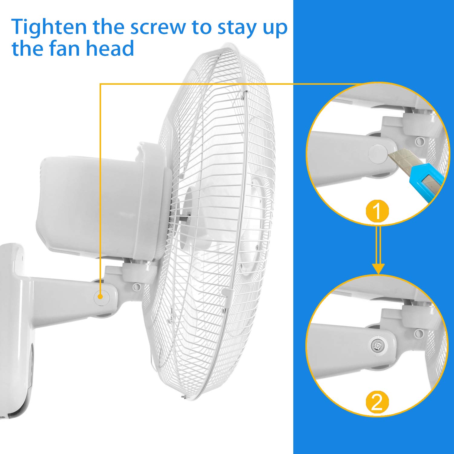 JPOWER 16 Inch Wall Mount Fan With Remote,2400CFM Mountable Oscillating Fan With 3 Speed Settings,Adjustable Tilt