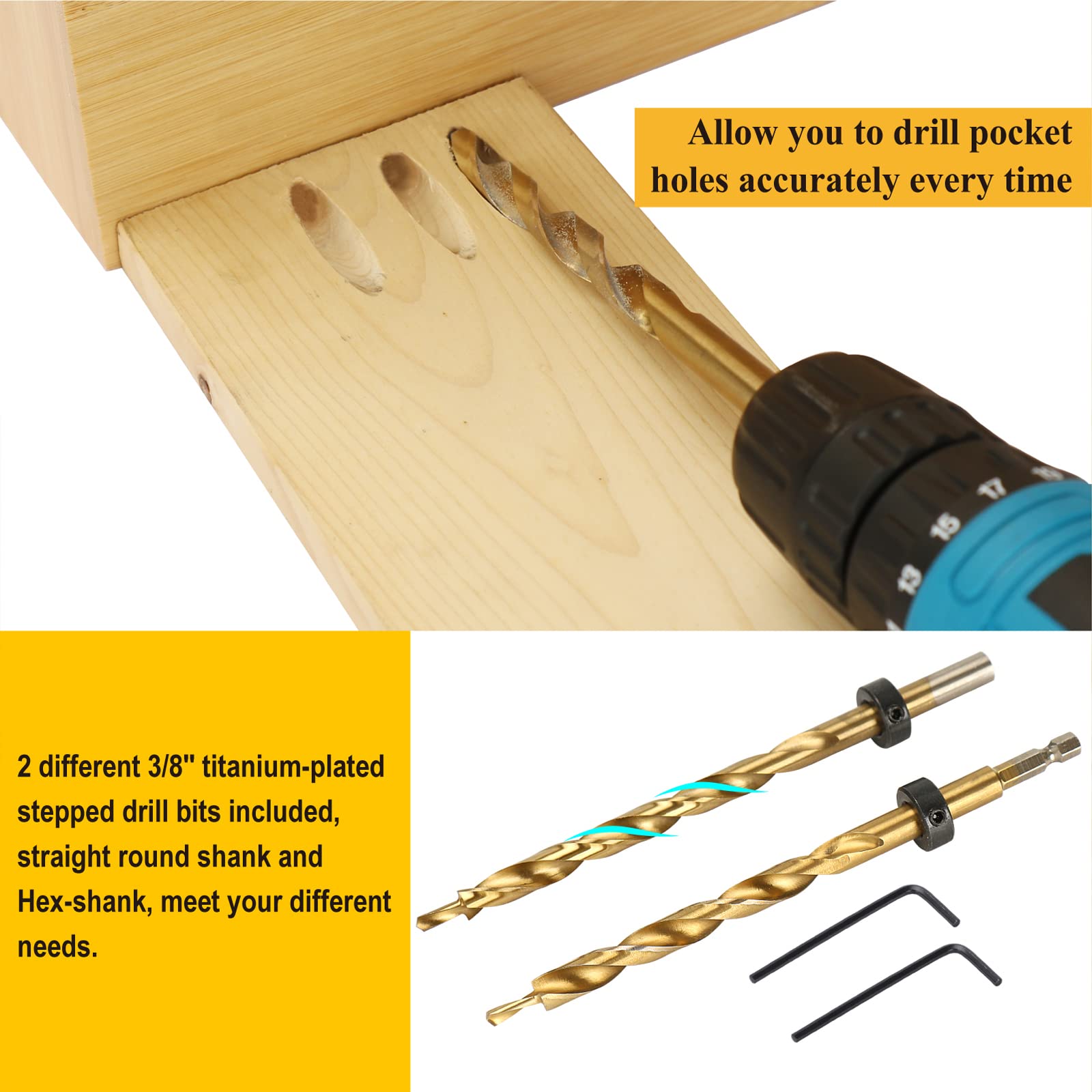 Pocket Hole Jig Kit, All-Metal Pocket Screw Jig, Professional Woodworking Dowel Jig Kit for DIY Carpentry Projects
