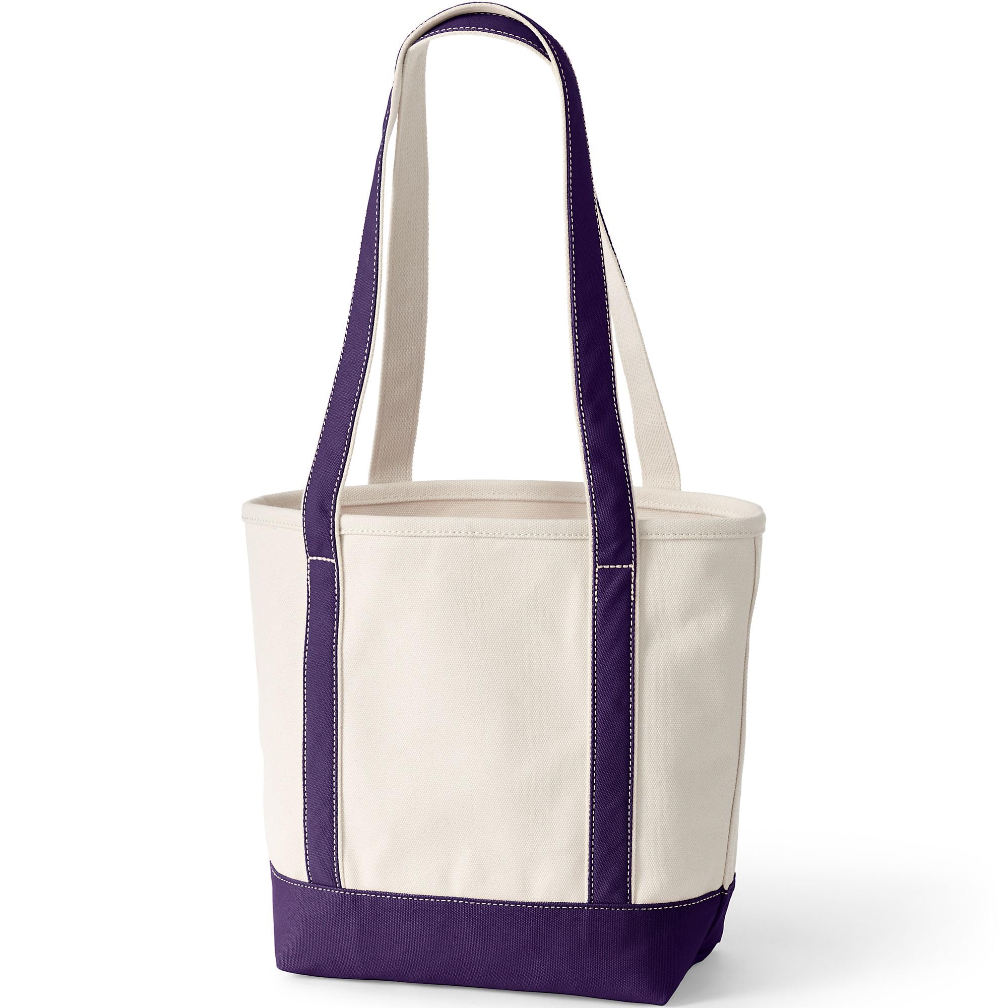 Lands' End Natural Long Handle Open Top Canvas Tote Natural/blackberry No SzMedium
