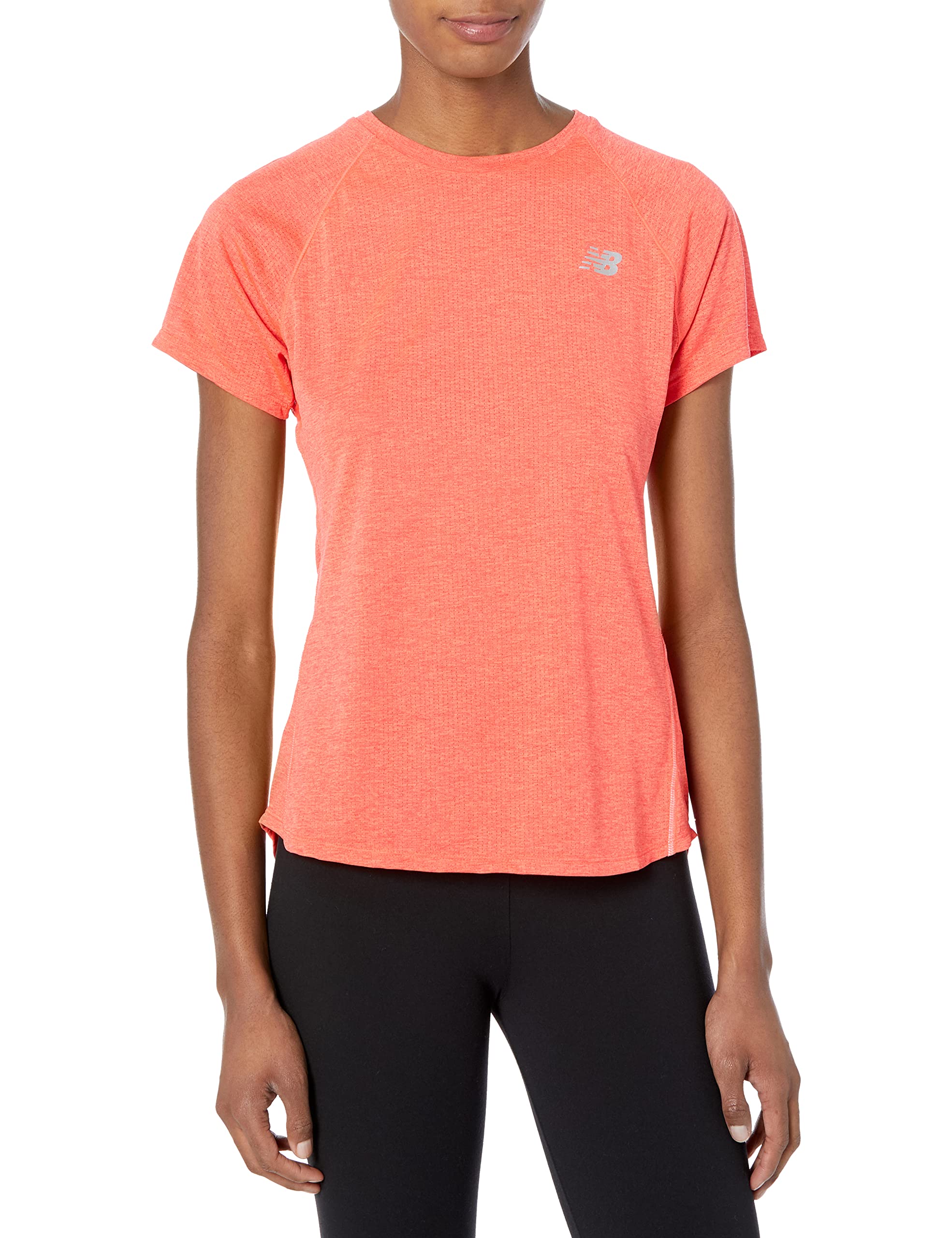 New Balance Women's Impact Run Short Sleeve 22, Electric RED Heather, S