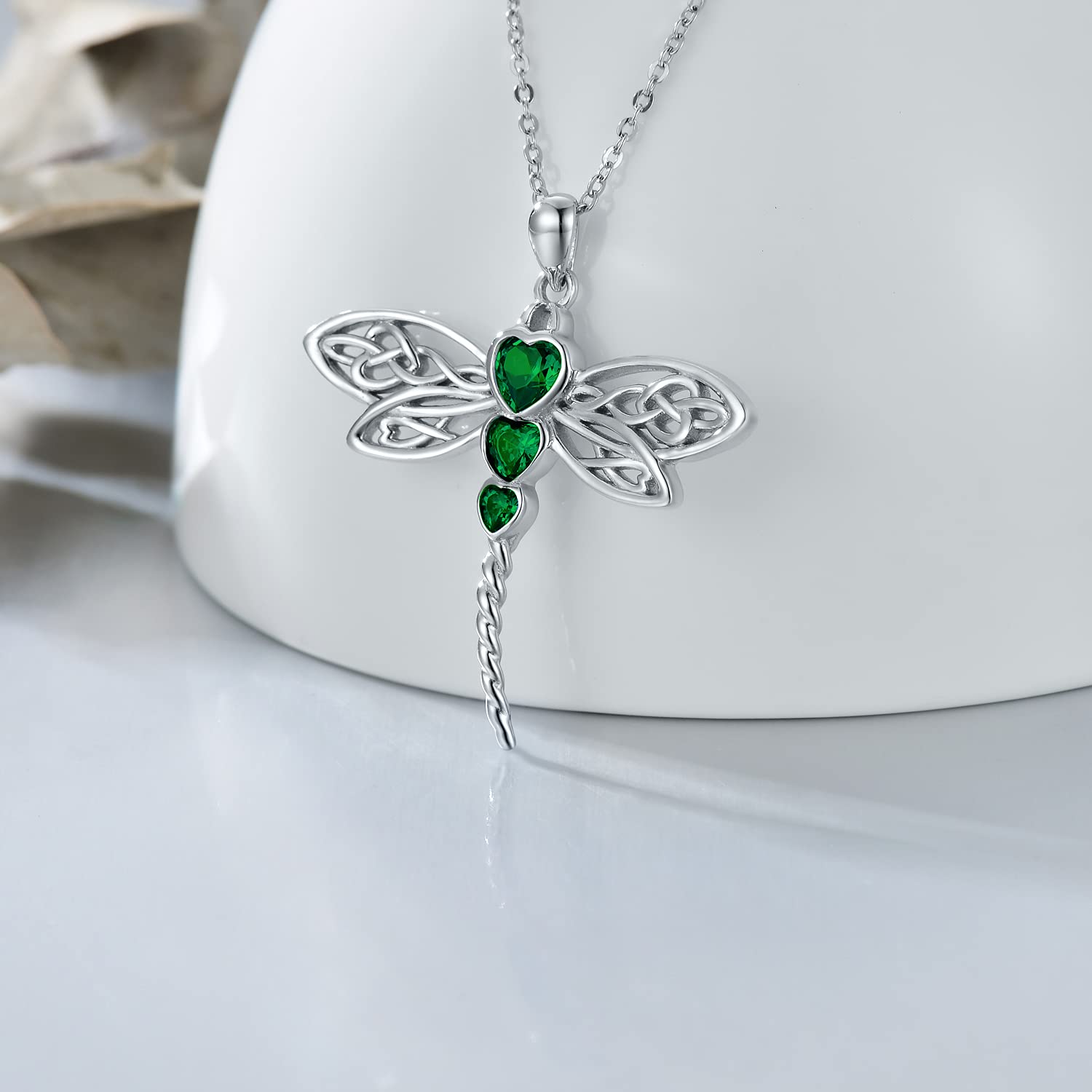 RMREWY Dragonfly Necklace 925 Sterling Silver Celtic Dragonfly Pendant Dragonfly Jewelry Birthday Gift for Women Dragonfly Lovers