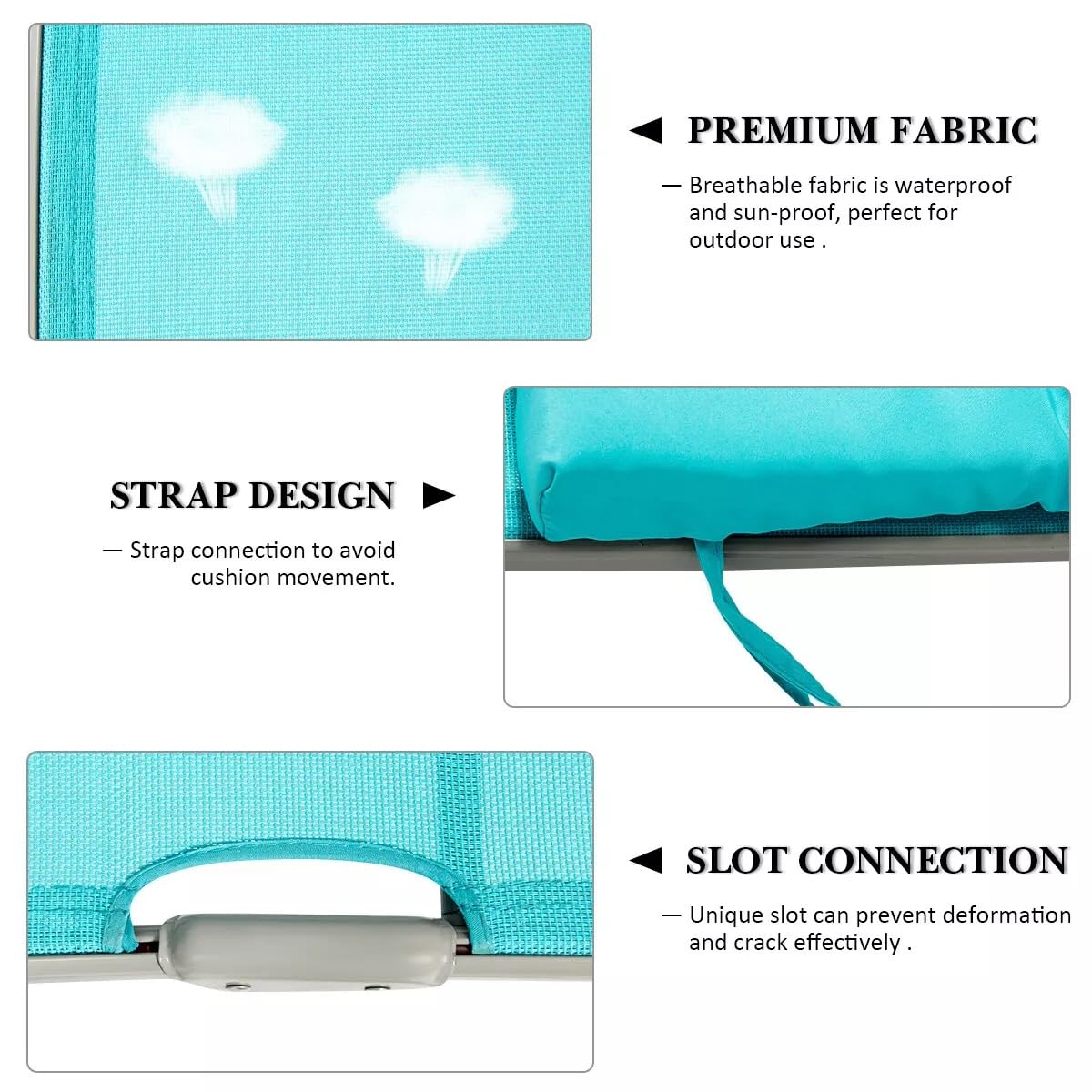 VcJta Patio Folding Chaise Lounge Chair with Turquoise Cushion Lightweight Recliner for Outdoor Relaxation & Comfort