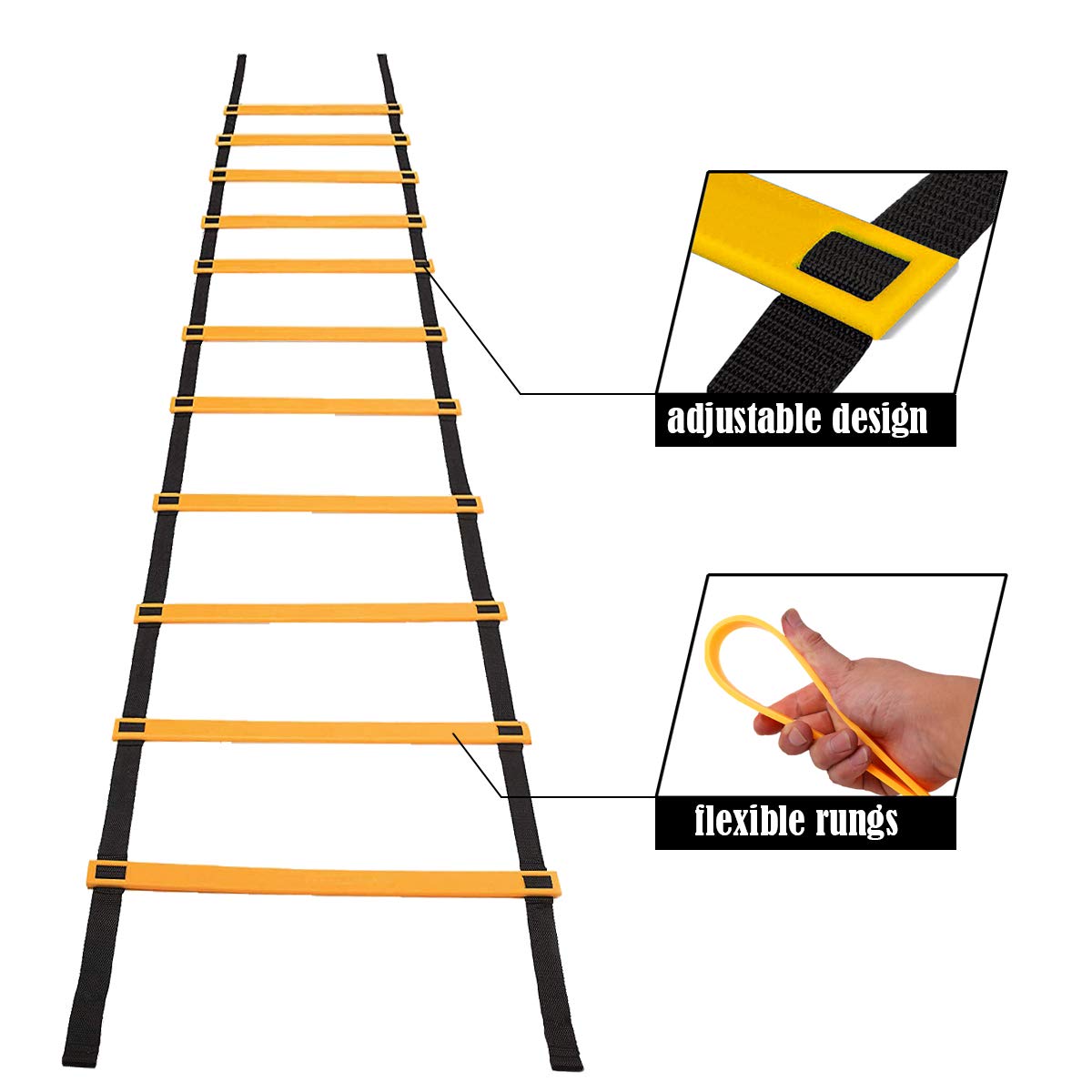 Luniquz Agility Ladder Set, 20FT Speed Training Drill Ladder with 12 Adjustable Rungs, Plus 12 Drill Cones for Soccer,Football,Sports Training - includes Carry Bag