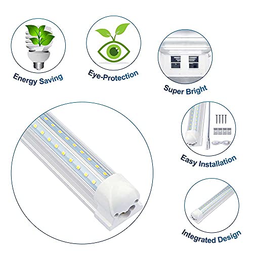 SZSKYING ( 25-Pack 8FT LED Shop Lights fixtrue,72W 7200LM 6500K,T8 LED Tube,Hight Output,Dual Row,Clear Cover,Integrated,Linkable,V Shape 8 LED Daylight White,Ceiling and Utility Shop Light Bulb.