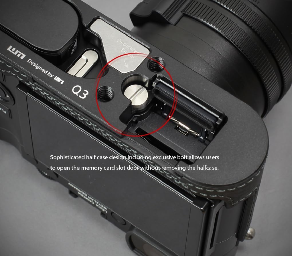 LIM'S Genuine Italy Leather Camera Half Case Metal Grip Dovetail Plate for Leica Q3 [Black]