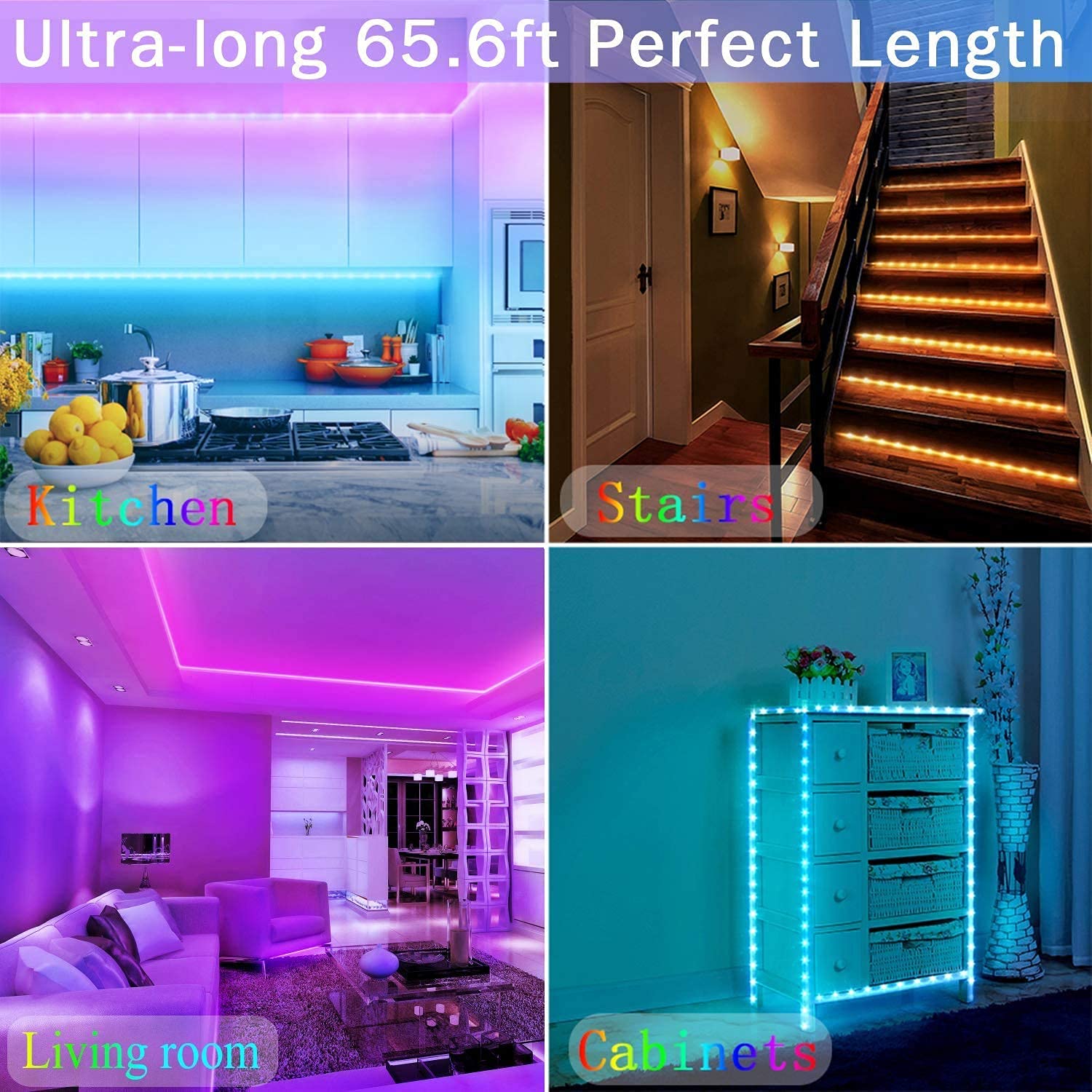 LED Lights for Bedroom Bluetooth 65.6ft,2 Rolls of 32.8ft,Miheal Smart LED Strip Lights Sync to Music Color Changing Lights 5050 RGB with APP Control,Remote for Room(White Band)