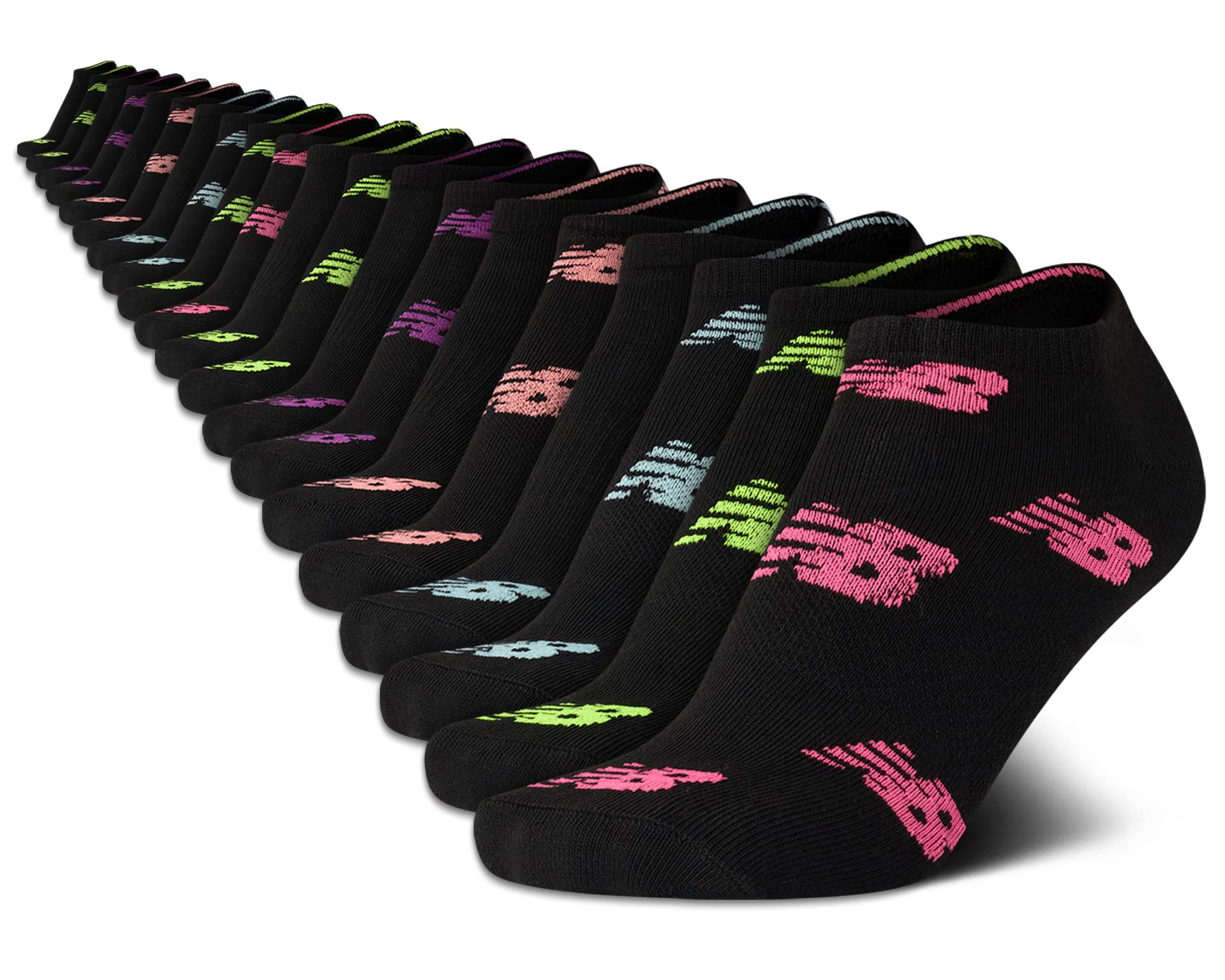 New Balance Women’s Athletic Socks – Lightweight Low Cut Ankle Socks (10, 20 Pack), Size 4-10, Black Logo (20 Pack)