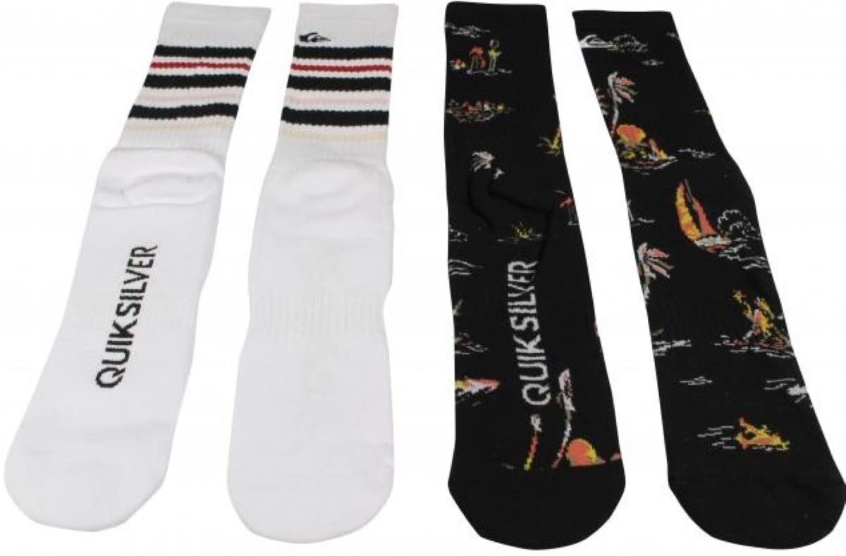 Quiksilver Mens Crew Fit Socks - Jaqcuard Crew (Black, 2 Pack)