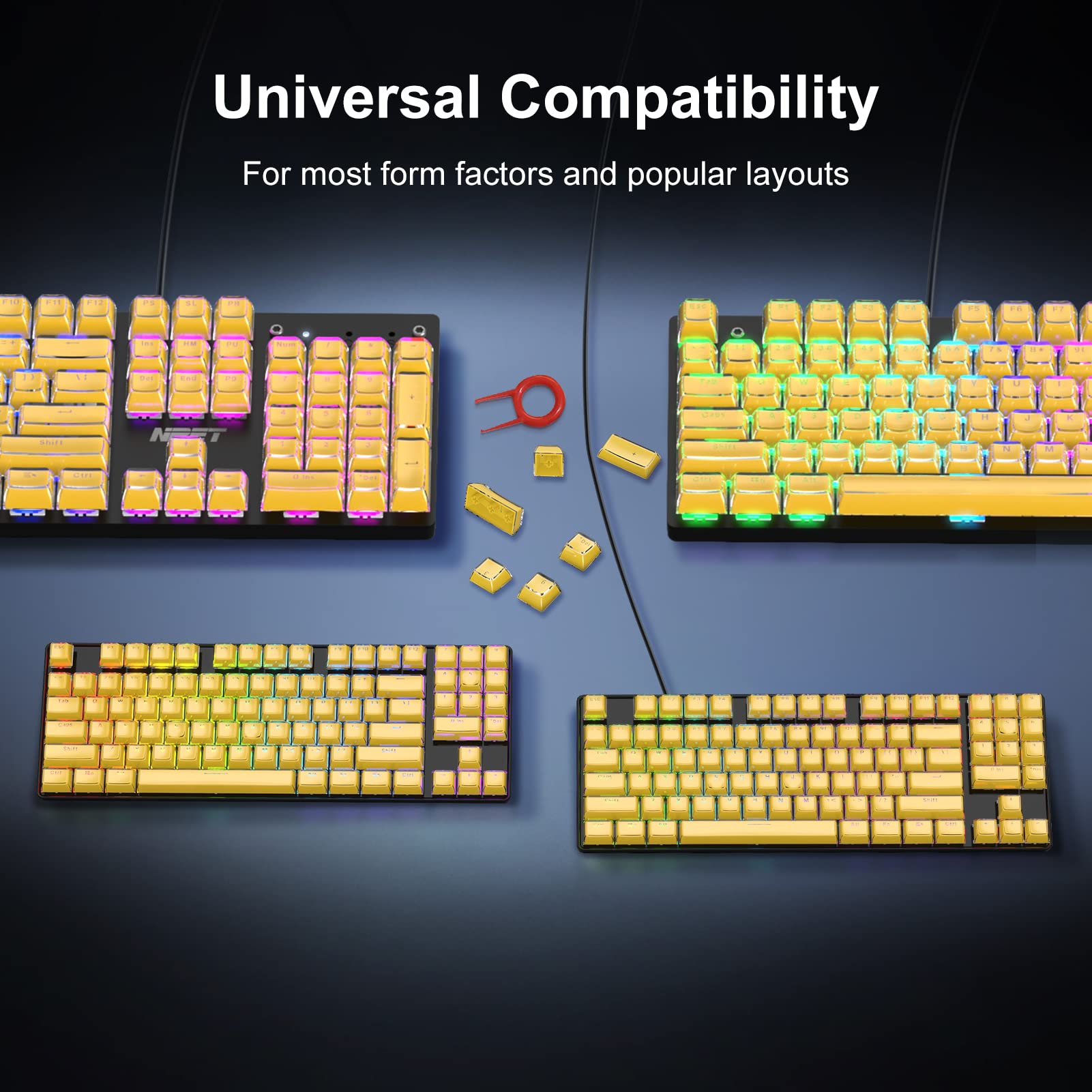NPET KC30-03 Doubleshot Keycap Set with Translucent Layer, Crystal Keycaps for Mechanical Keyboards, Standard 104 Key Set, US Layout, Yellow