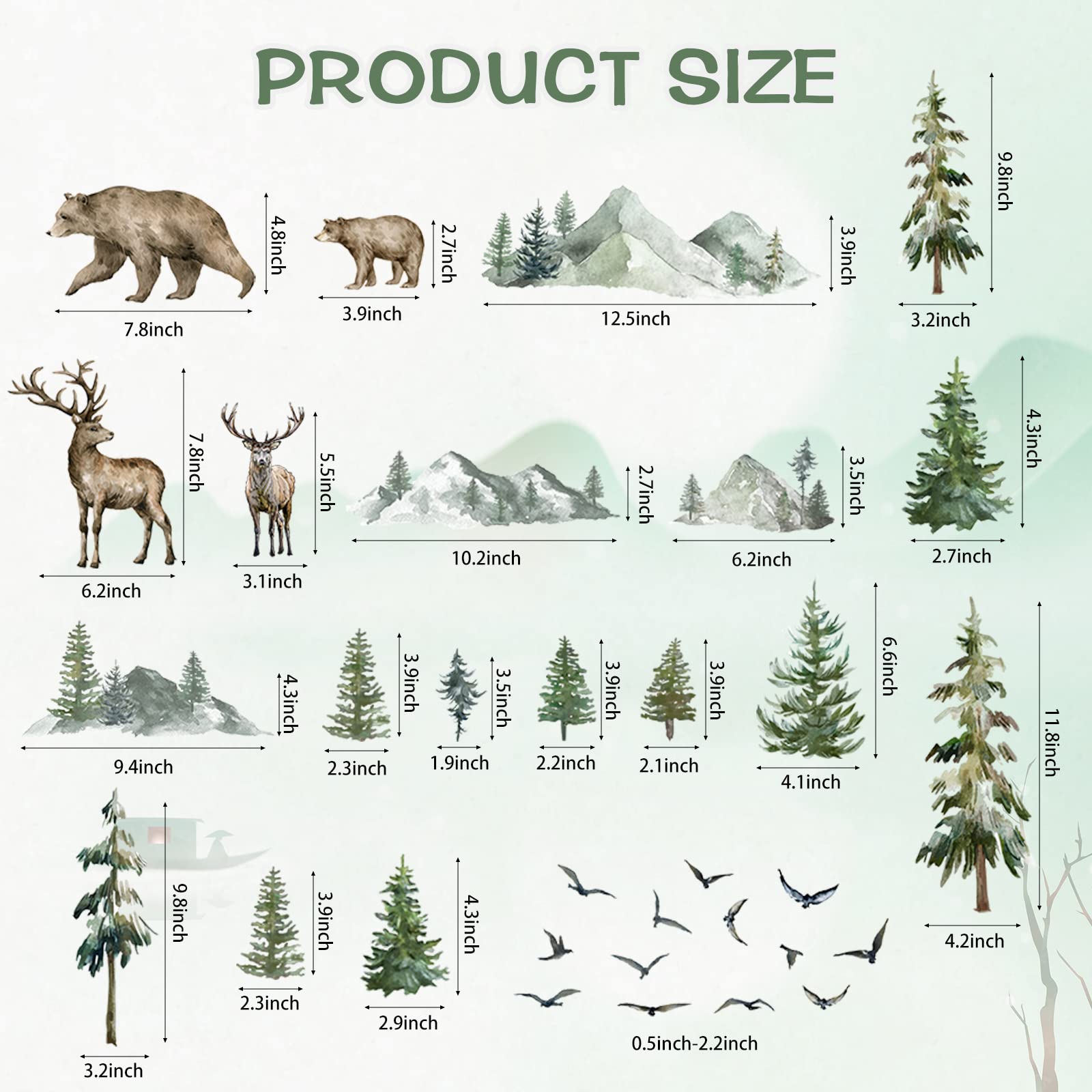 Mountain Wall Decals Large Pine Tree Wall Decals Peel and Stick Forest Tree Deer Birds Animal Wall Decals Mountain Tree Wall Stickers for Kids Room Nursery Decor