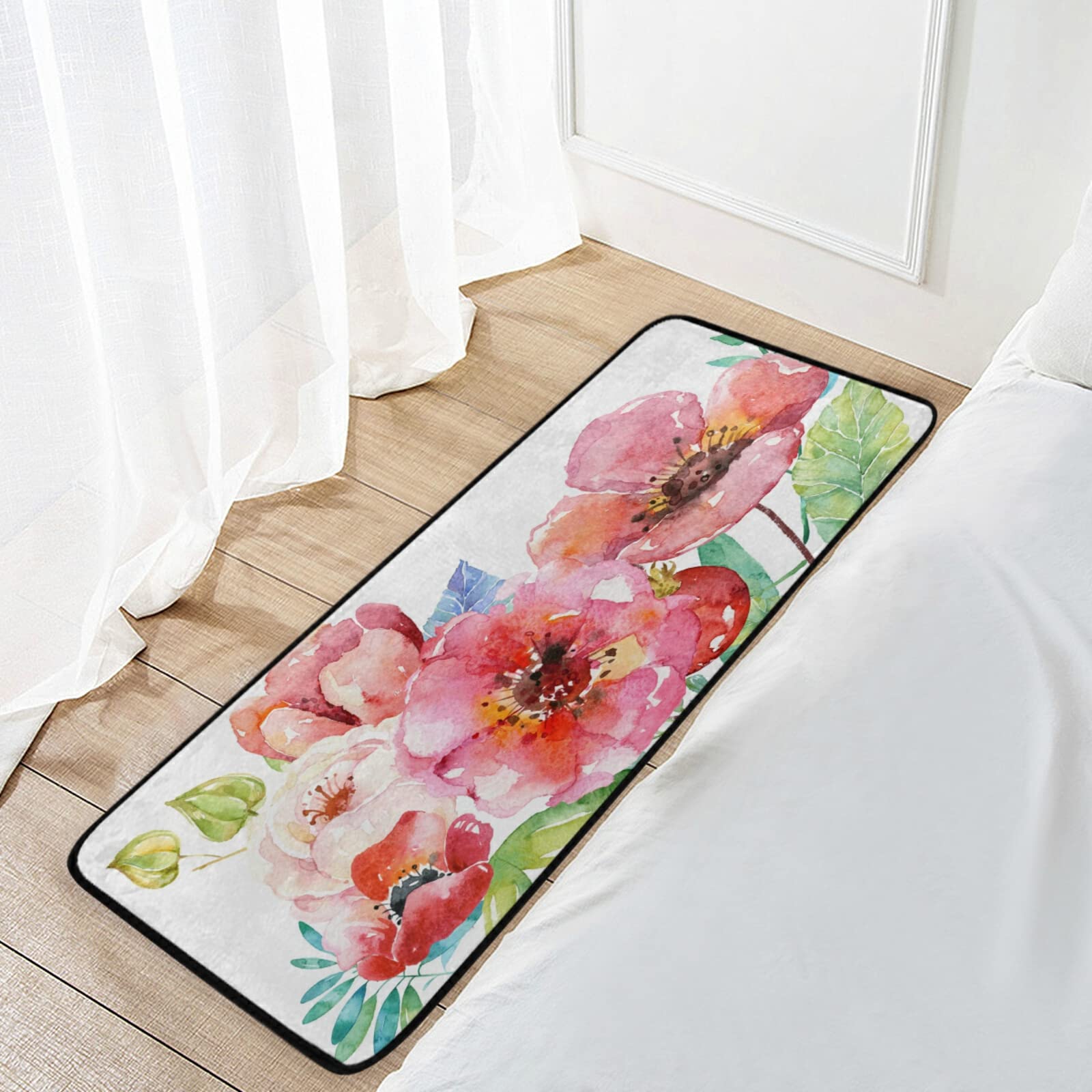 Pink Flower Kitchen Mat Floral Bouquet Kitchen Rug 39 X 20 Inch White Under Sink Mats Non Slip Soft Standing Mats Anti Fatigue Floor Mat Bath Rug Runner Doormat Carpet for Outside Decor