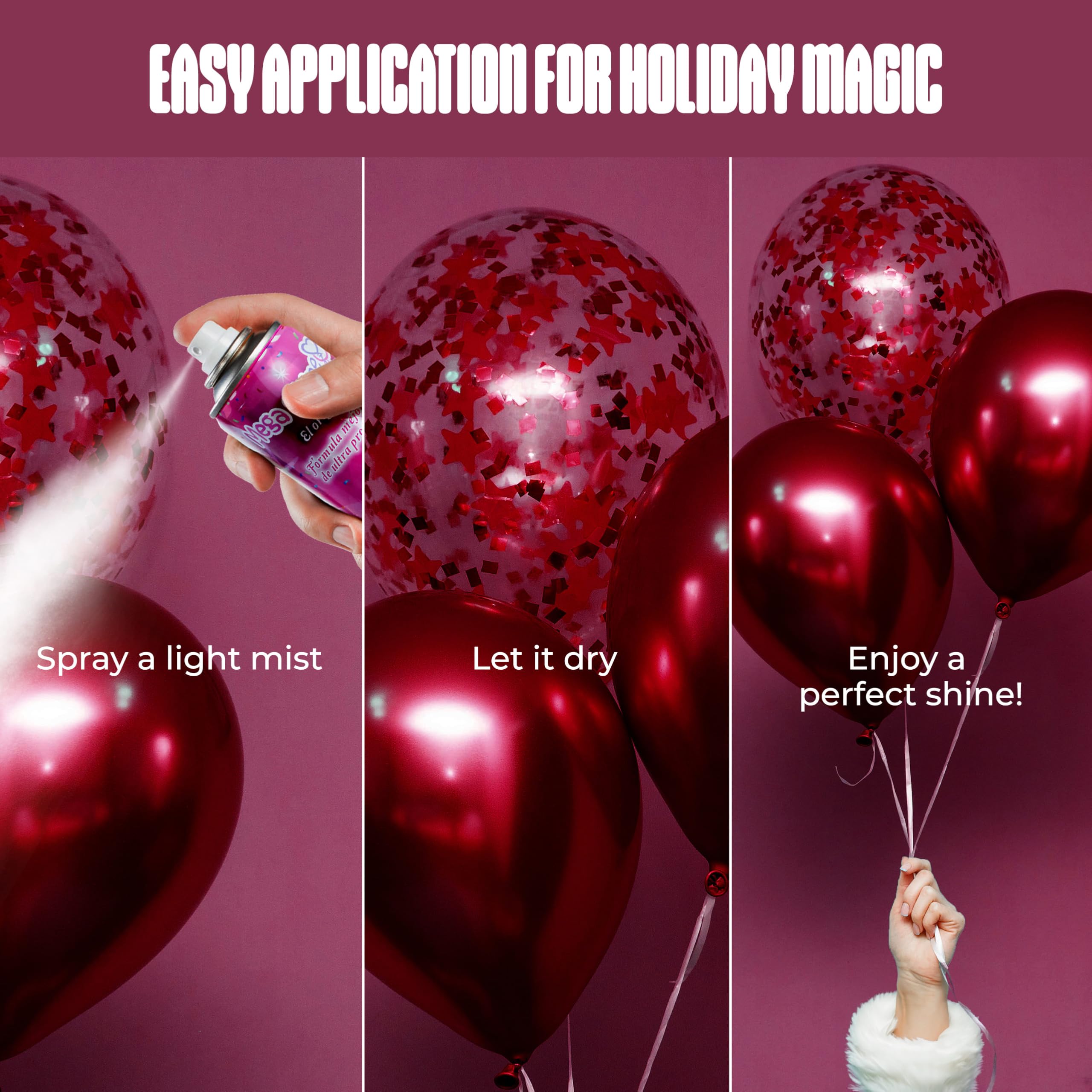 Vs Trade Corp Bundle Balloon Mega Shine Spray + Balloon Sticky Dots Heavy Duty Double Sided, Christmas Décor Balloon Shine Spray, 100 dots, 570ml