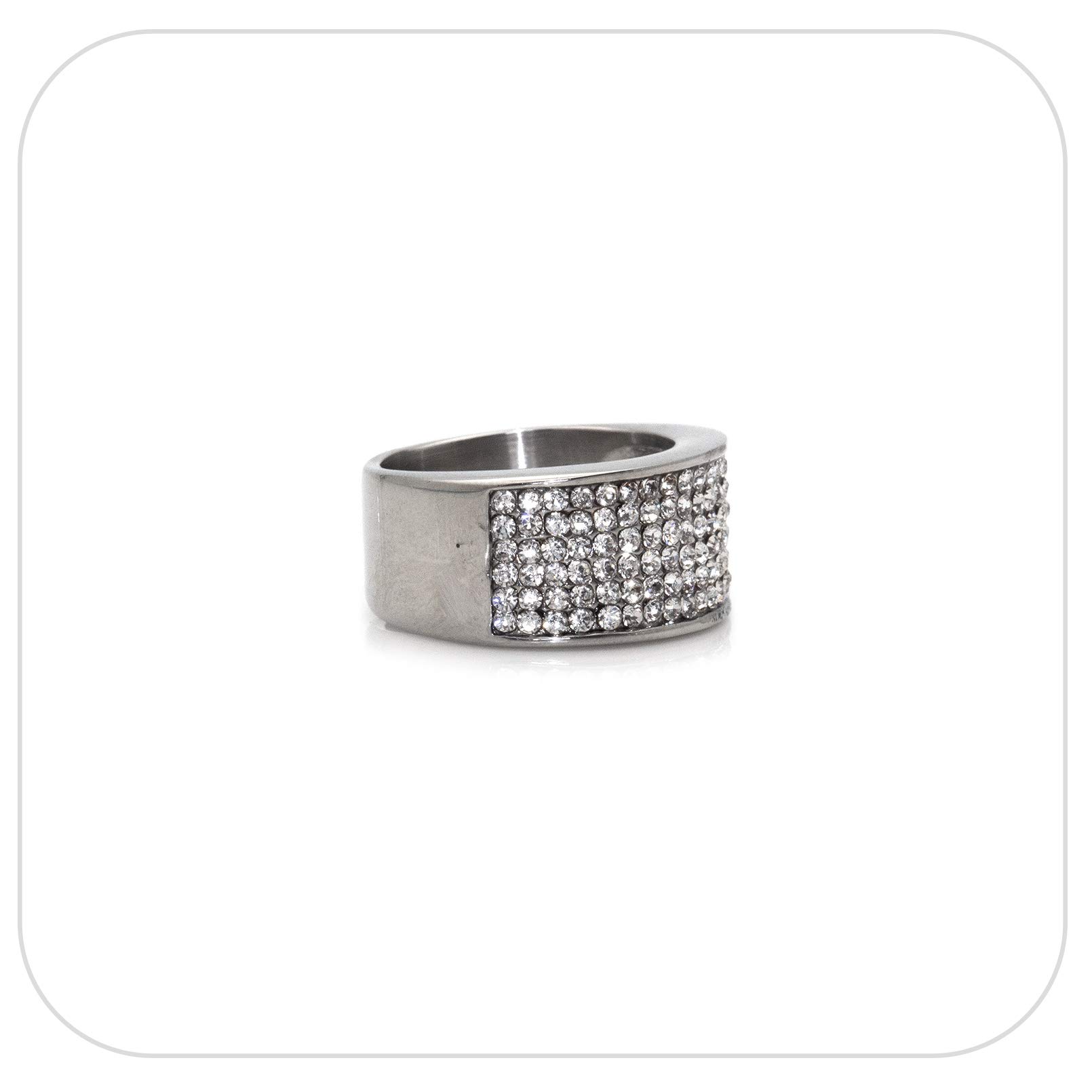 Nsitbbuery Hip Hop Crystal Jewelry Stainless Steel Band Ring