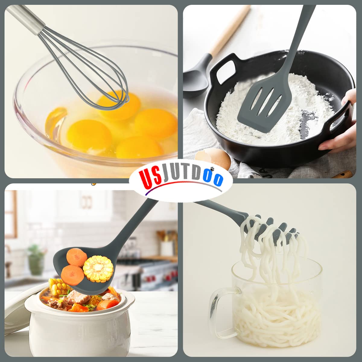 Kitchen Utensils Set, Silicone Cooking Utensils Set, 11 PCS Silicone Kitchen Utensil Set, Serving Utensils Kitchen Gadgets, Silicone Utensil Set Spatula Set Kitchen Tool (GREY)