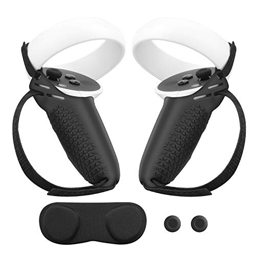 MASiKEN Touch Controller Grip Cover for Oculus Quest 2, Anti-Throw Handle Protective Sleeve Accessories with Adjustable Wrist Knuckle Strap,Button Caps and VR Lens Protect Cover