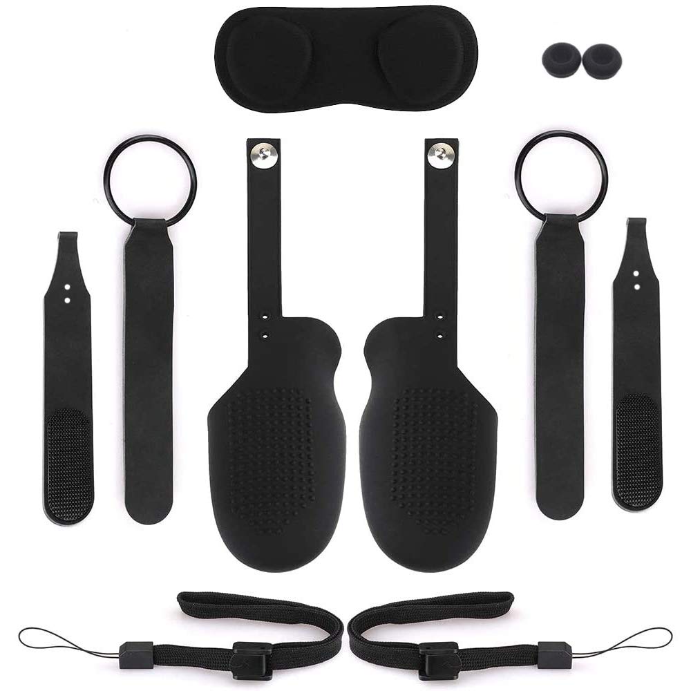 MASiKEN Touch Controller Grip Cover for Oculus Quest 2 with Adjustable Wrist Knuckle Strap Anti-Throw Handle Protective Sleeve (Black)