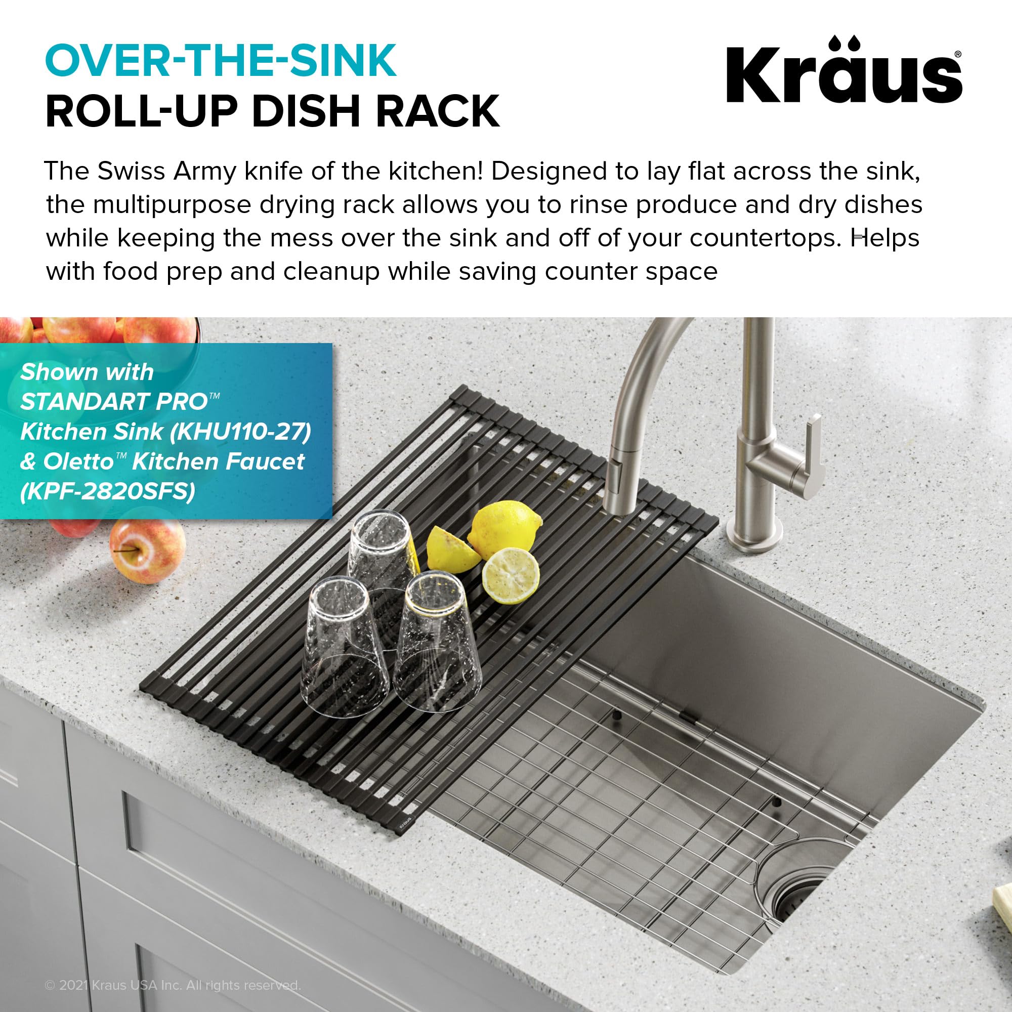 Kraus 20.5 in. Over Sink Roll Up Dish Drying Rack in Jet Black