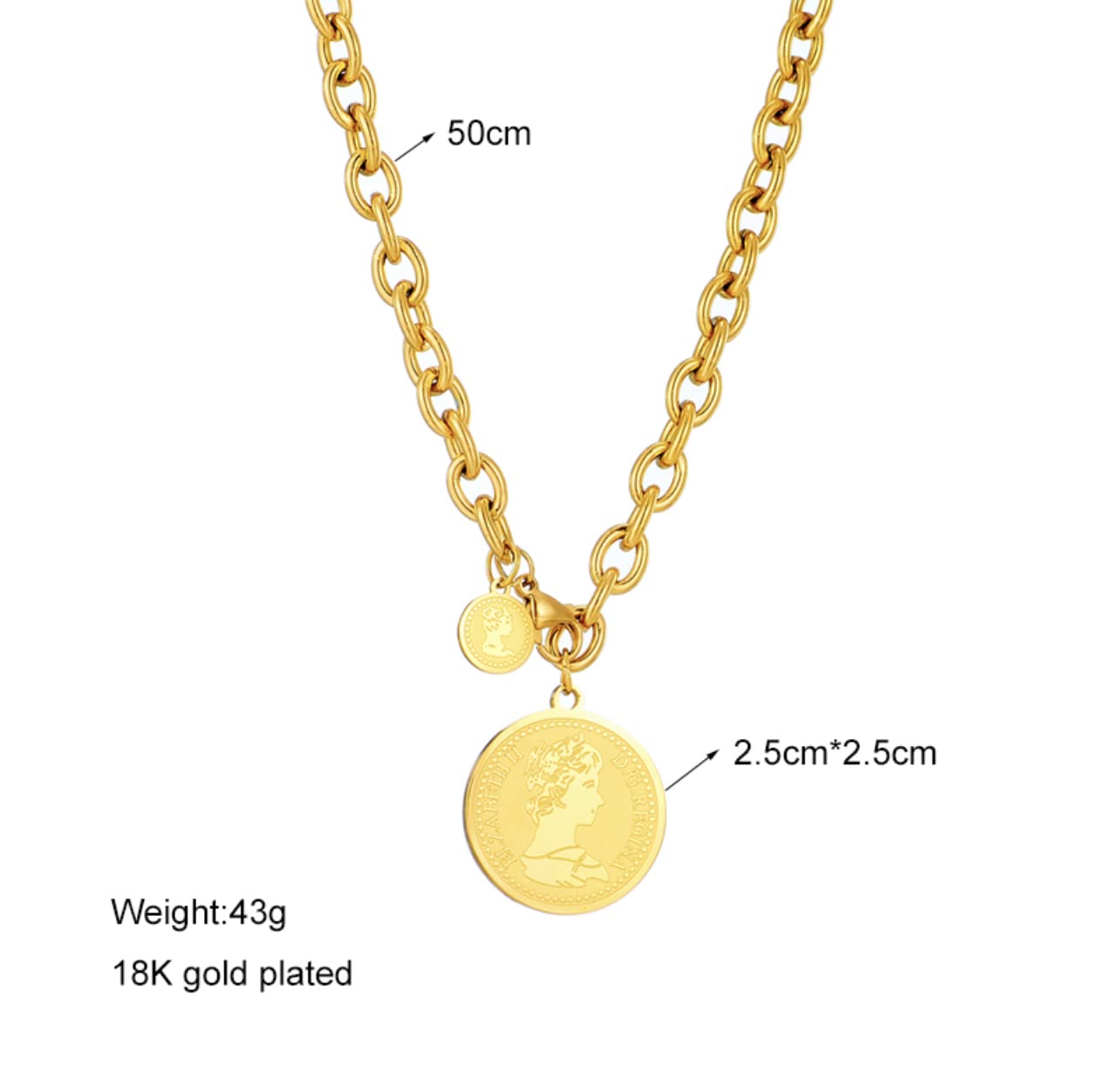 ROSALYN Vintage Coin Necklace -24k Gold Filled-waterproof
