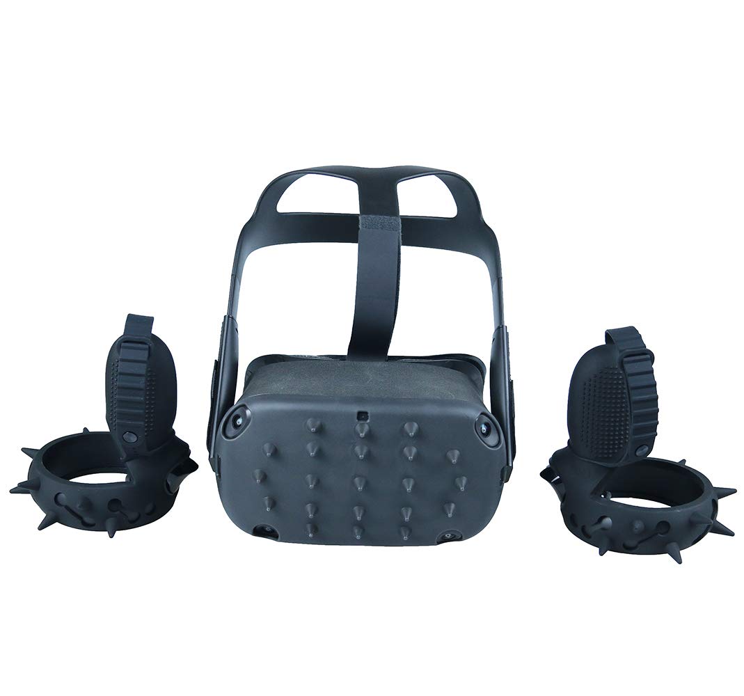 MASiKEN Unique Head Strap & Knuckle Straps & Head Cover for Oculus Quest Controller Grip Accessories, Controller Protector Covers Set, Shock-Resistant Sweatproof Lightproof (Black)