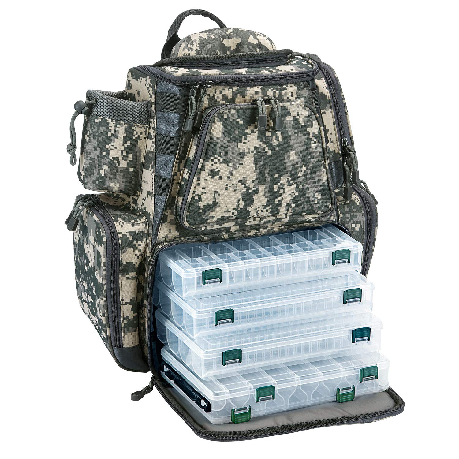 Piscifun Fishing Tackle Backpack with 4 Trays and Fish Lip Gripper