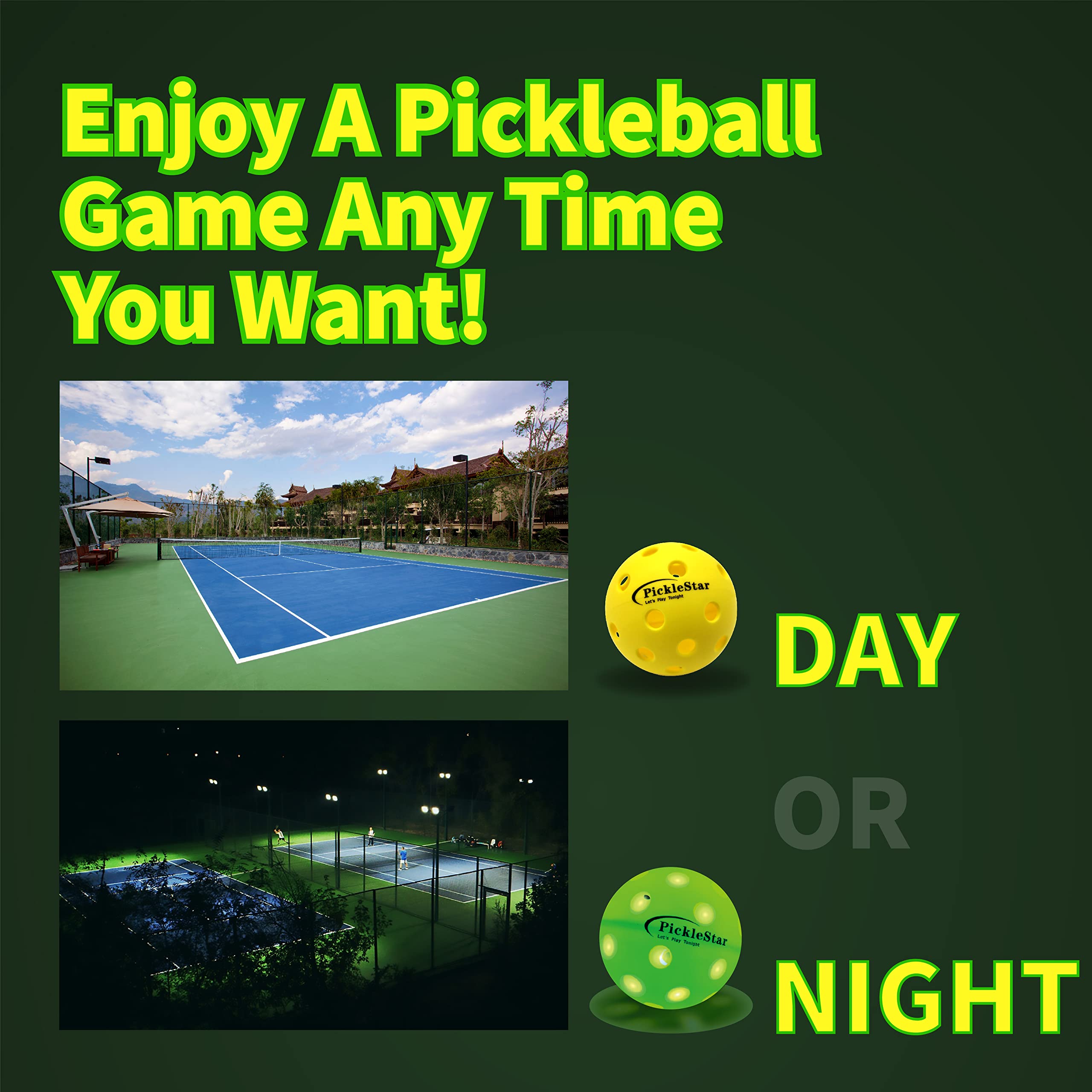 PickleStar LED Light Up Pickleball Paddles with Graphite Carbon Fiber Face and Honeycomb Polypropylene Core,Set of 2, 10 Batteries Included,Gift for Pickleball Lovers
