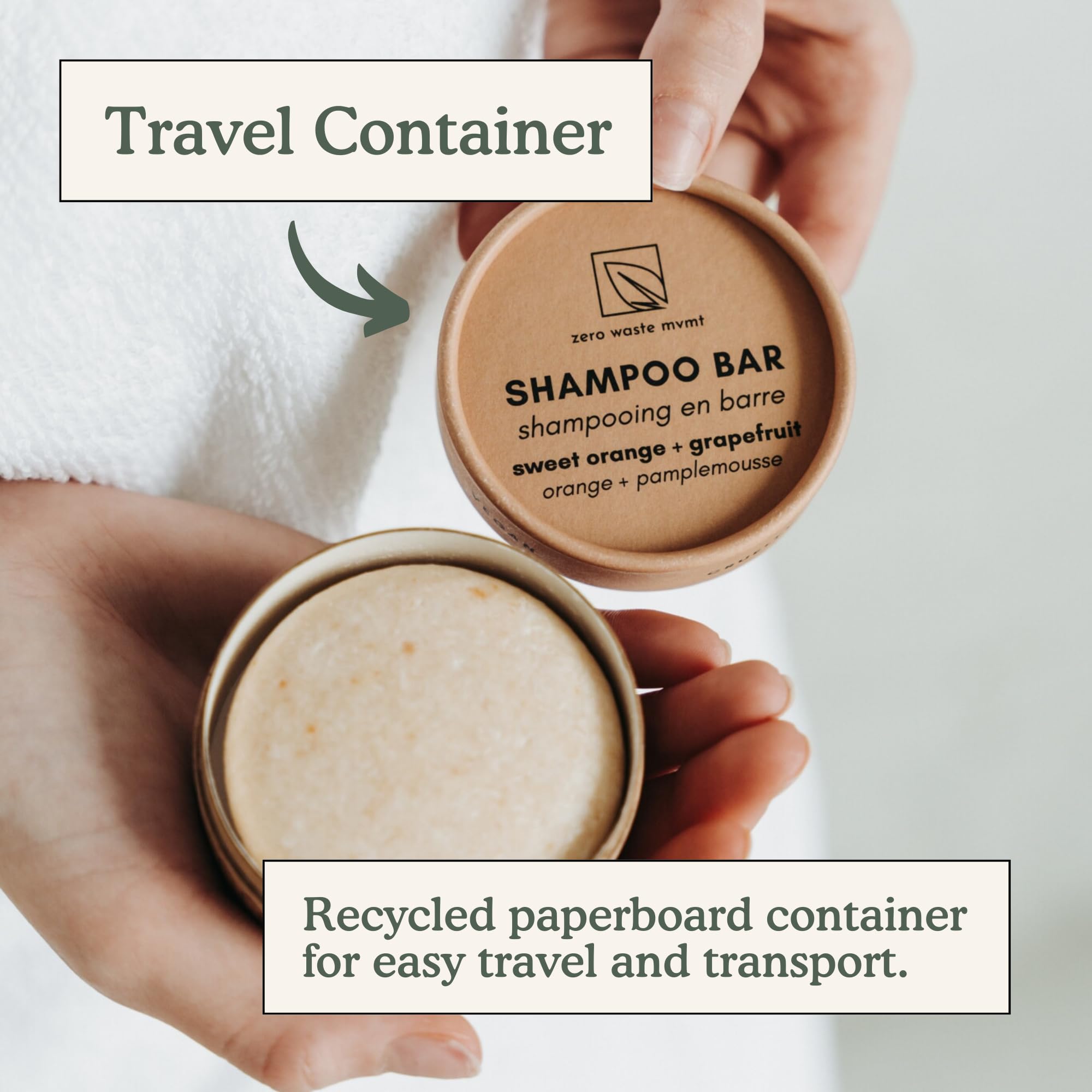 Zero Waste MVMT Shampoo Bar | Sweet Orange + Grapefruit | Eco-friendly Shampoo with Travel Container | Natural Salon Quality Shampoo, Zero Waste & Plastic Free