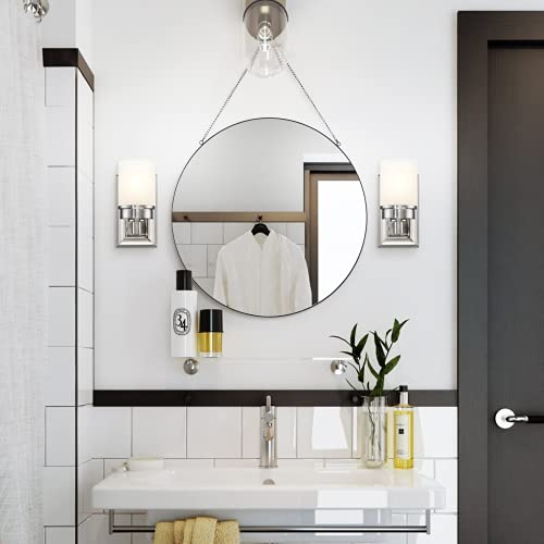 MOTINI 1-Light Bathroom Vanity Light Fixture Wall Sconce Lighting Brushed Nickel Finish with Tube Frosted Glass