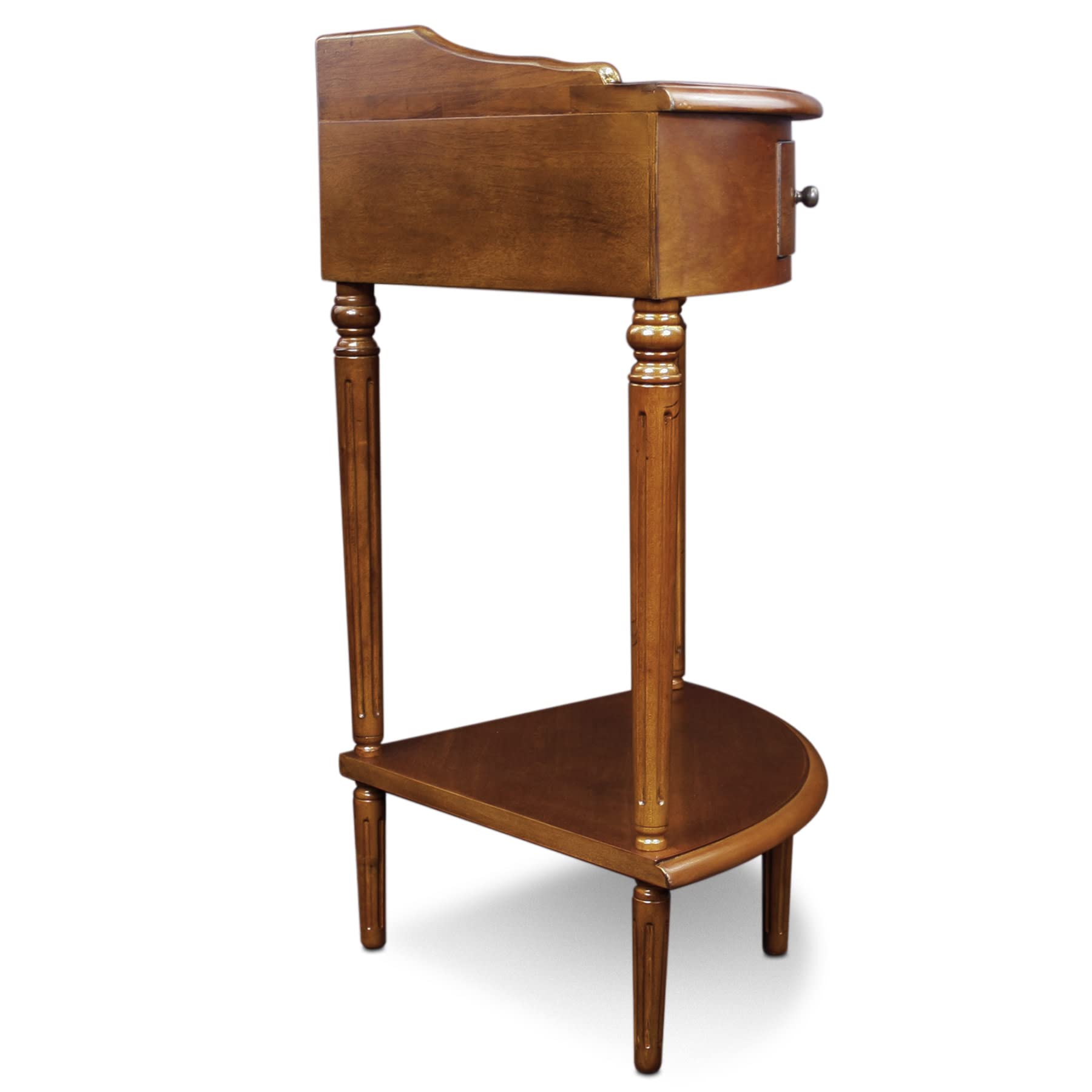Leick Home 9016 One Corner Accent Table with Drawer and Lower Display Shelf, Pecan