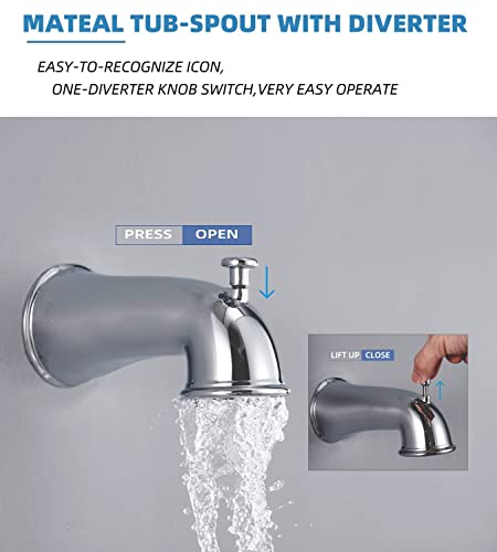 Shower System with Tub Spout, Bathroom Rain Mixer Shower Combo Set, Single Handle Shower Faucet with Valve, Chrome