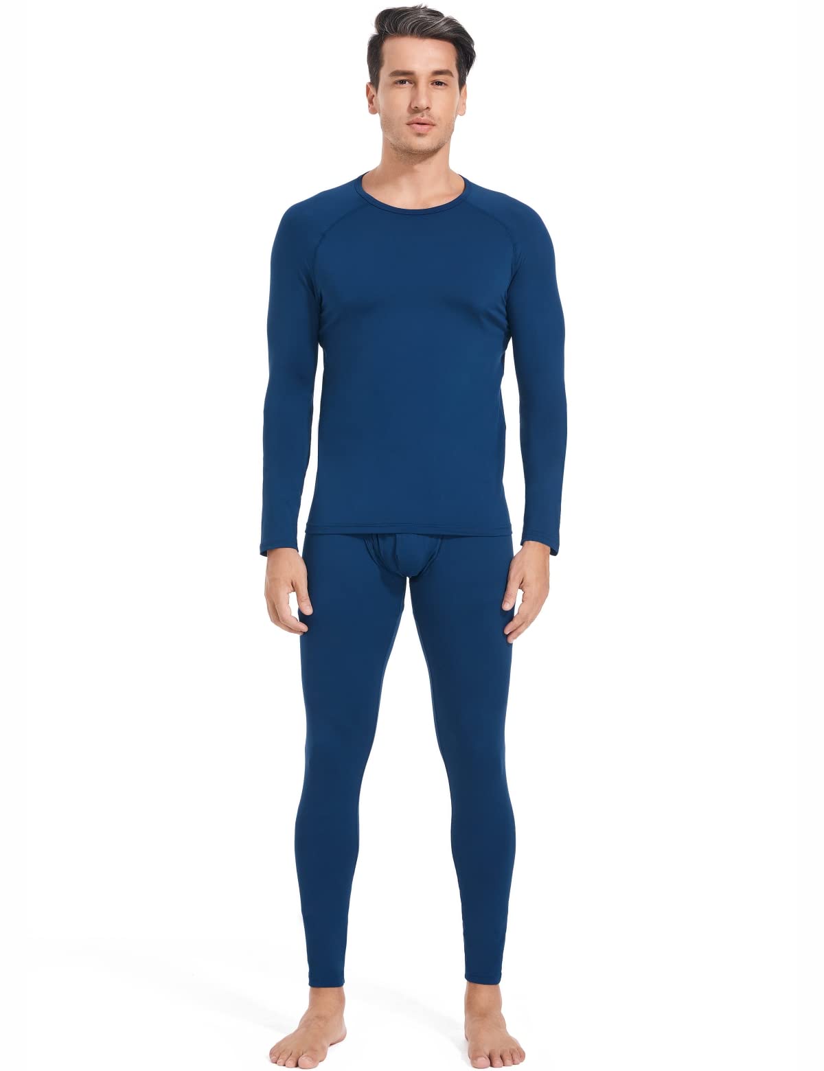 Przewalski Thermal Underwear Set for Men, Winter Long Johns Warm Up Base Layer Top and Bottom Pajama Suits Cold Weather Blue