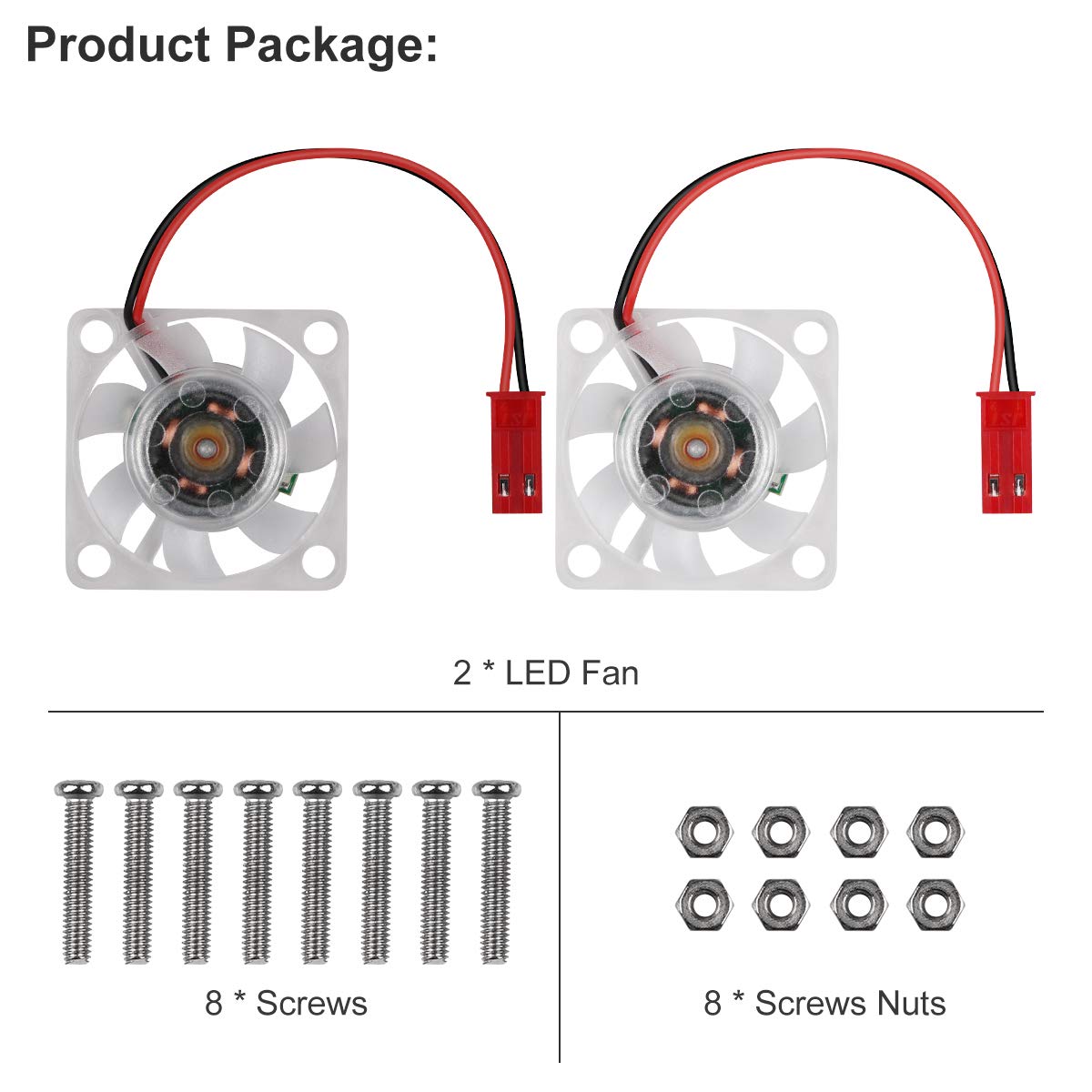 MakerFocus 2pcs Raspberry Pi 4 Fan, Raspberry Pi Cooling Fan DC Brushless CPU Quiet LED Cooling Fan 30mm 30mm Fan Cooler Radiator 3 to 5.8V for Raspberry Pi 4 Model B, Raspberry Pi 3B+ 3B 2B+