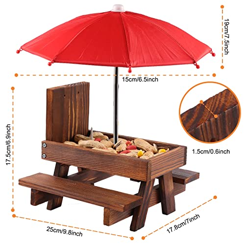 Squirrel Feeder Picnic Table with Umbrella, Wooden Squirrel Feeders for Outside with Corn Cobs, Cute Chipmunk Feeder with Solid Structure for Squirrel Gift (red)