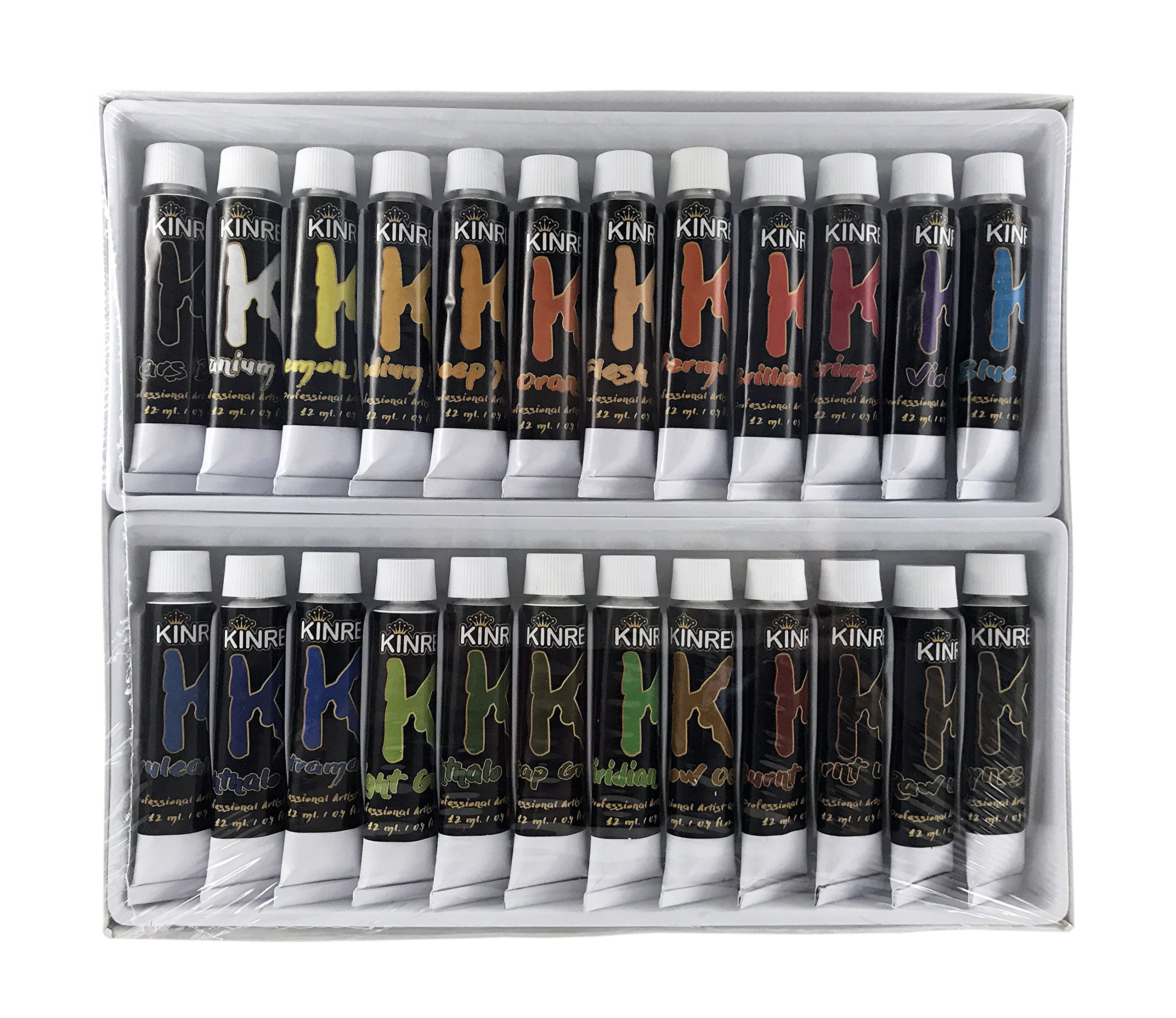 KINREX Acrylic Paint Set - 24 Color Art Set - 12 ml Each - Non Toxic and Vibrant Colors - Best Craft Gift for Adults and Kids