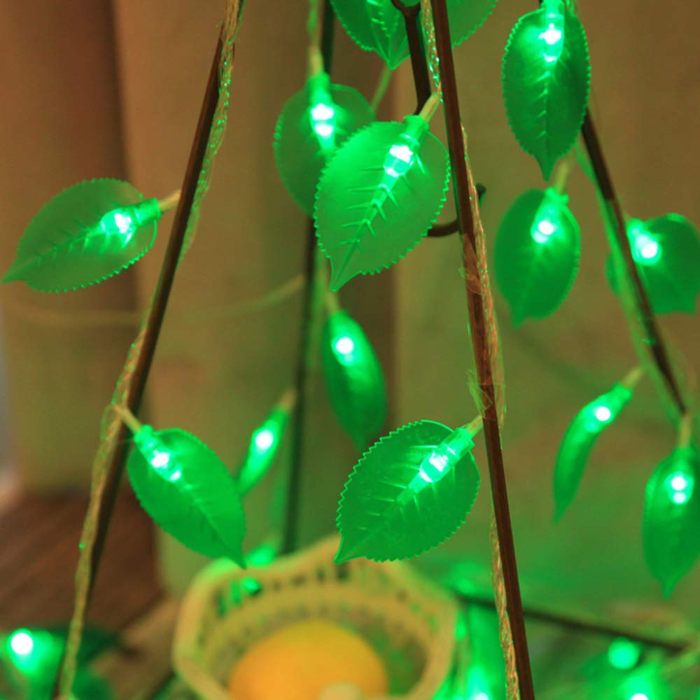 LED Green Leaf Light String Home Garden Romantic Lanyard Lights Christmas Halloween Birthday Party Decoration Chandelier,USB-2.5m 20Lights