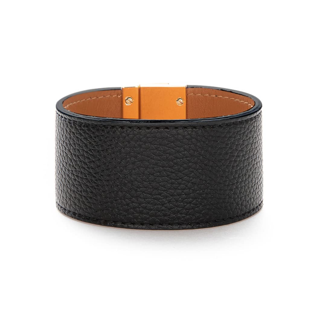 Rantanto Braid Leather Wrap Bracelet Trendy Stackable Crystal Cuff Boho Gold Heart Bracelet Jewelry Gift For Women, Wide Black