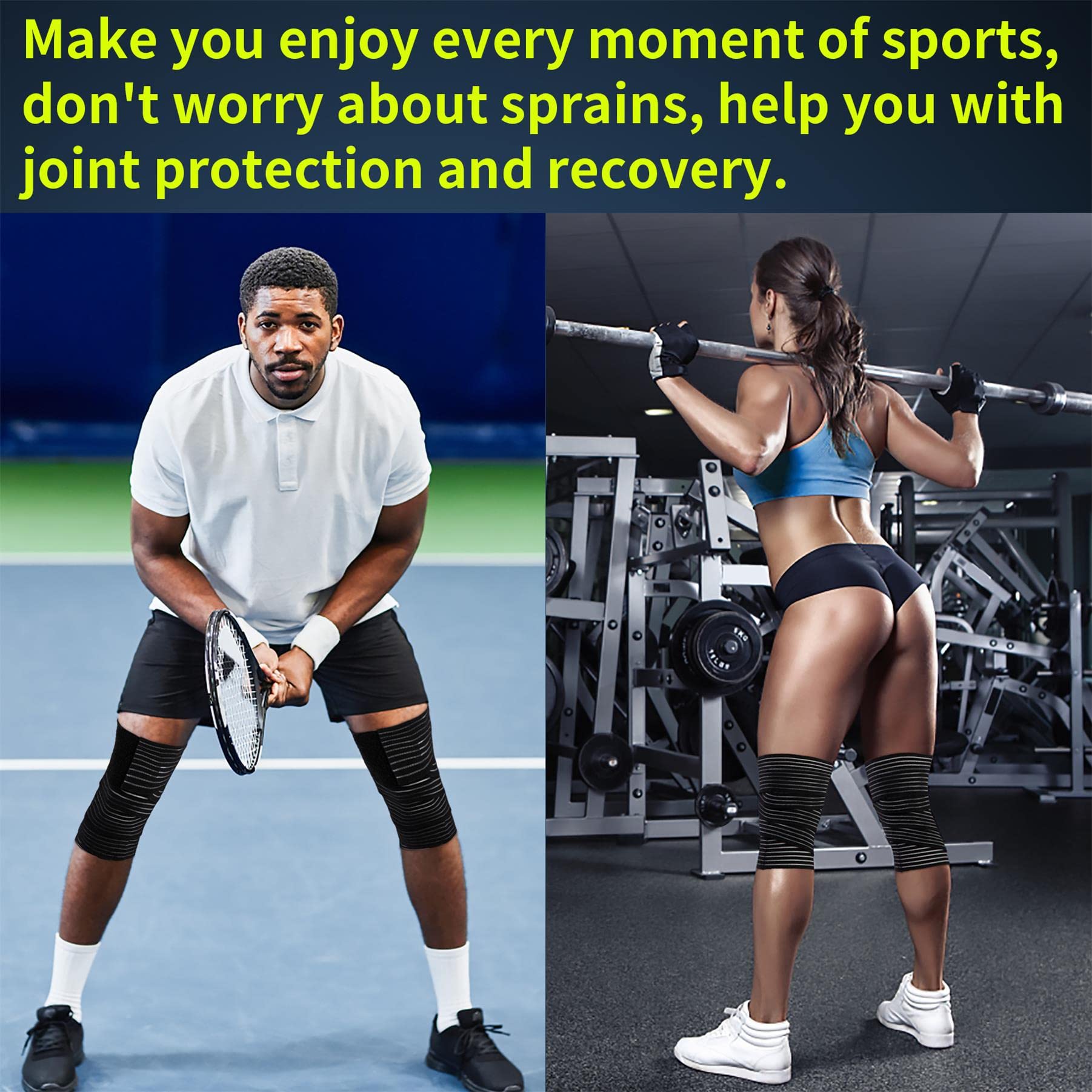 RACELO 2 Pack Sports Knee Brace Wraps for Knee Pain Compression Sleeves Support Bandage for Men and Women