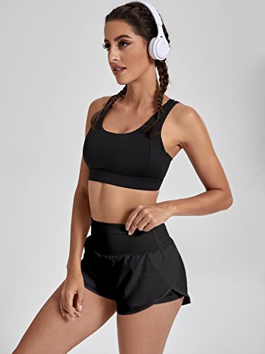 OYOANGLE Women's Athletic Gym Yoga High Waisted Shorts Running Workout Travel Casual Shorts Black M
