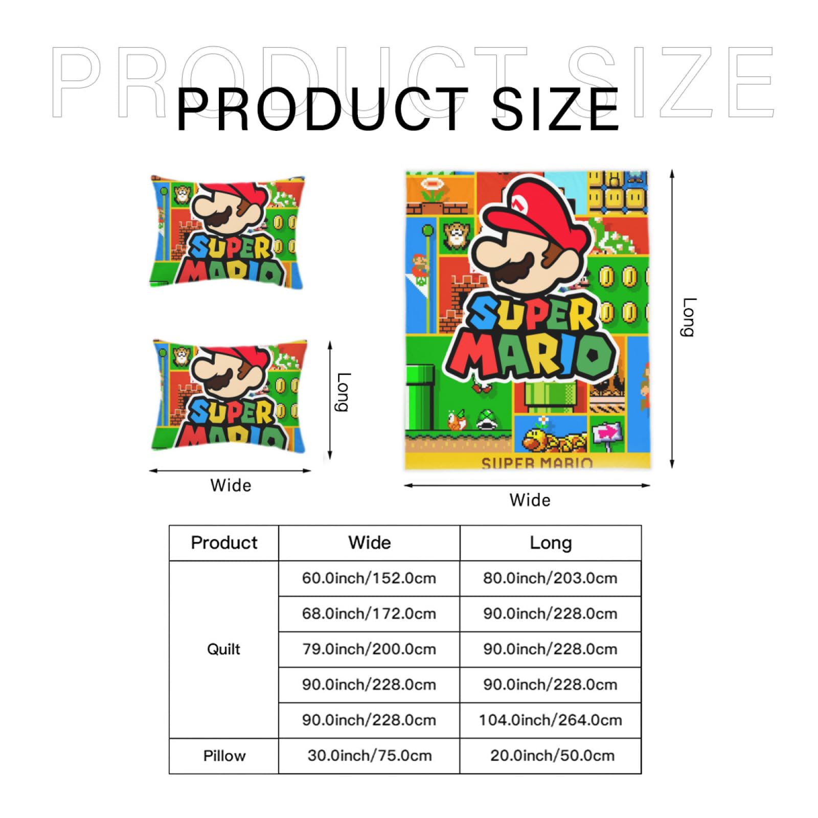 Lirac Mario Cartoon Comforter Twin Size Bedding Set for Grils Boys Teens 3 Piece Included 1 Comforter 2 Pillowcases Printed Duvet Set for All Season