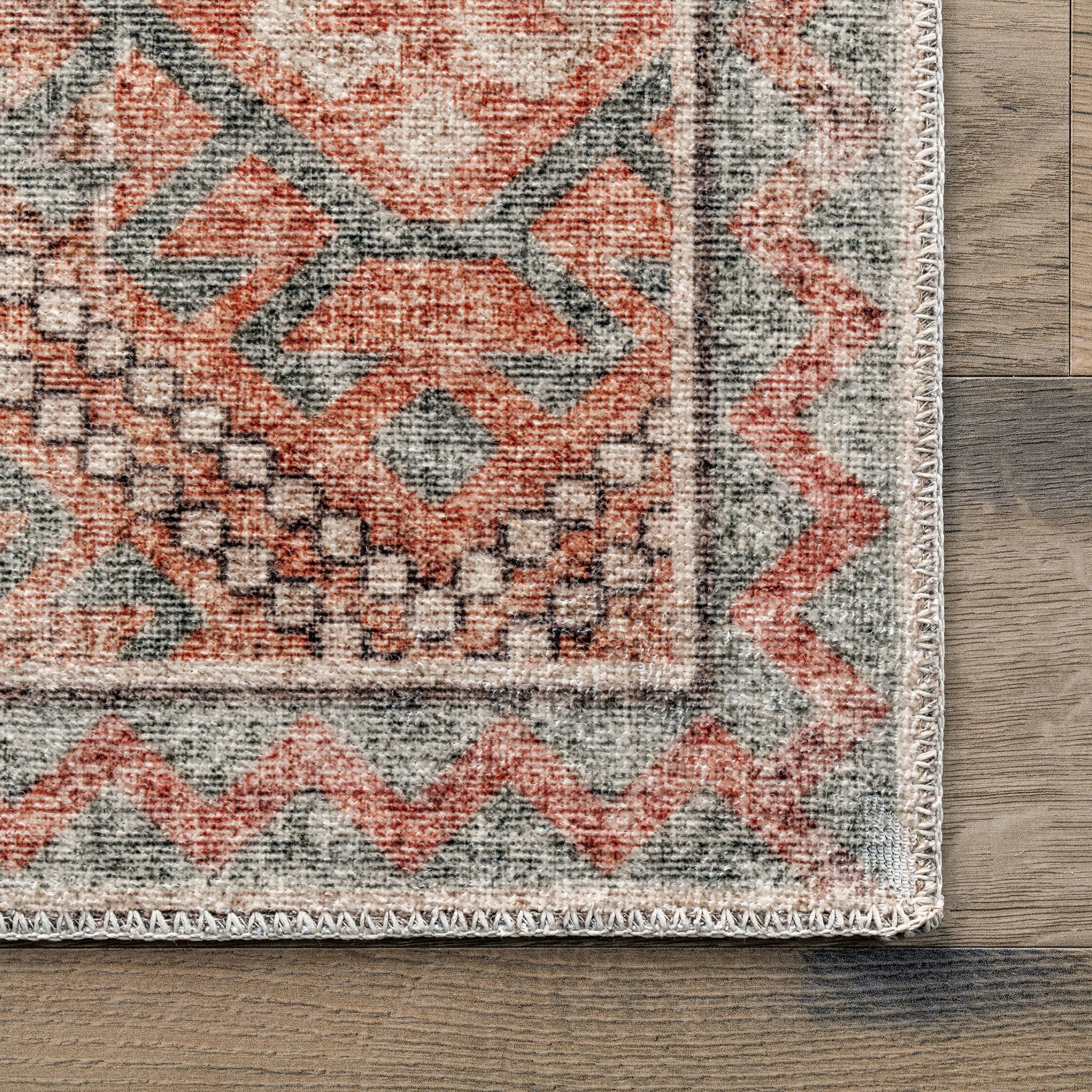 nuLOOM Serenity Machine Washable Diamond Trellis Ultra Thin Area Rug, 8' x 10', Peach
